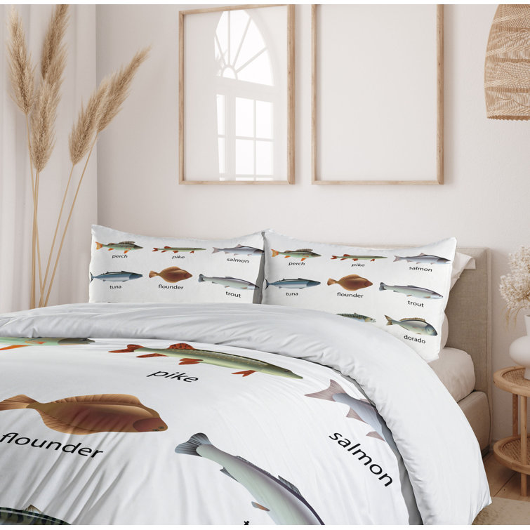 Ambesonne Ocean Animal Group of Fish with Perch Tuna Pike Flounder ...