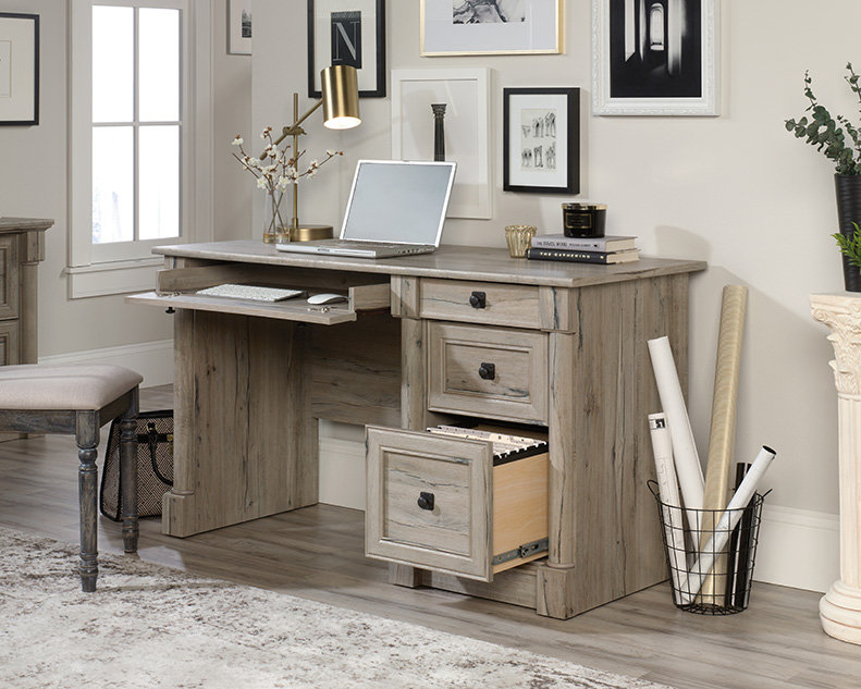 Inbox Zero Oak Finish Computer Desk | Wayfair