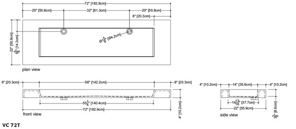 Wetstyle 72" Cube Collection Trough Lavatory, 4" Height | Wayfair