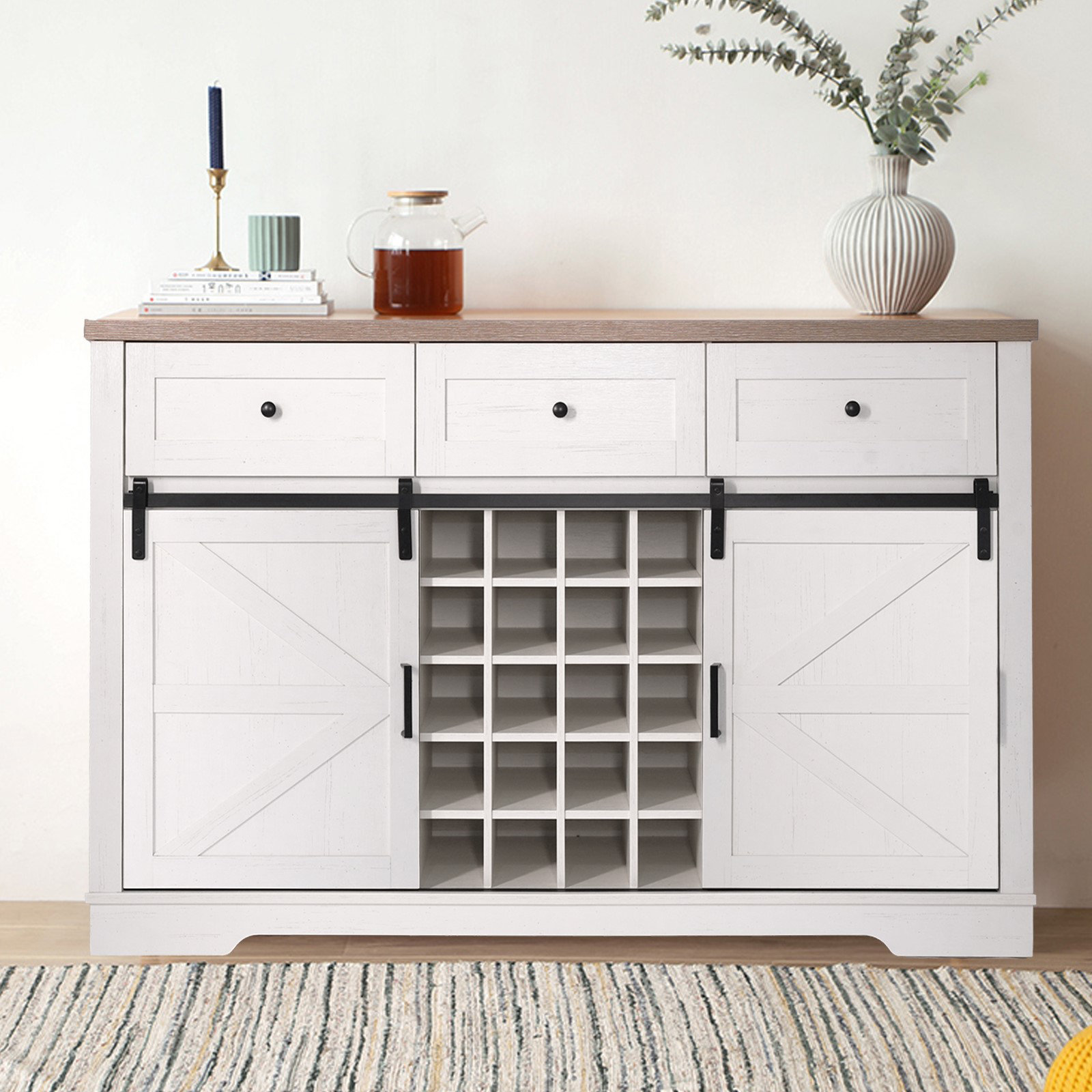 August Grove Farmhouse Wine Bar Cabinet With Sliding Barn Door ...