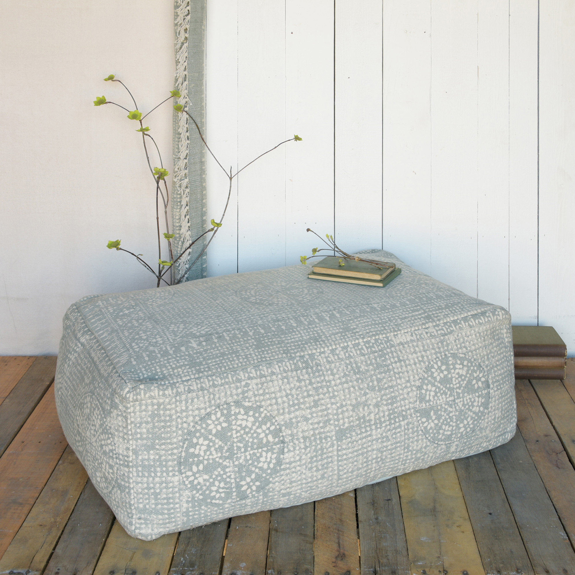 Bungalow Rose Pettey Block Print Cotton Rectangle Pouf | Wayfair