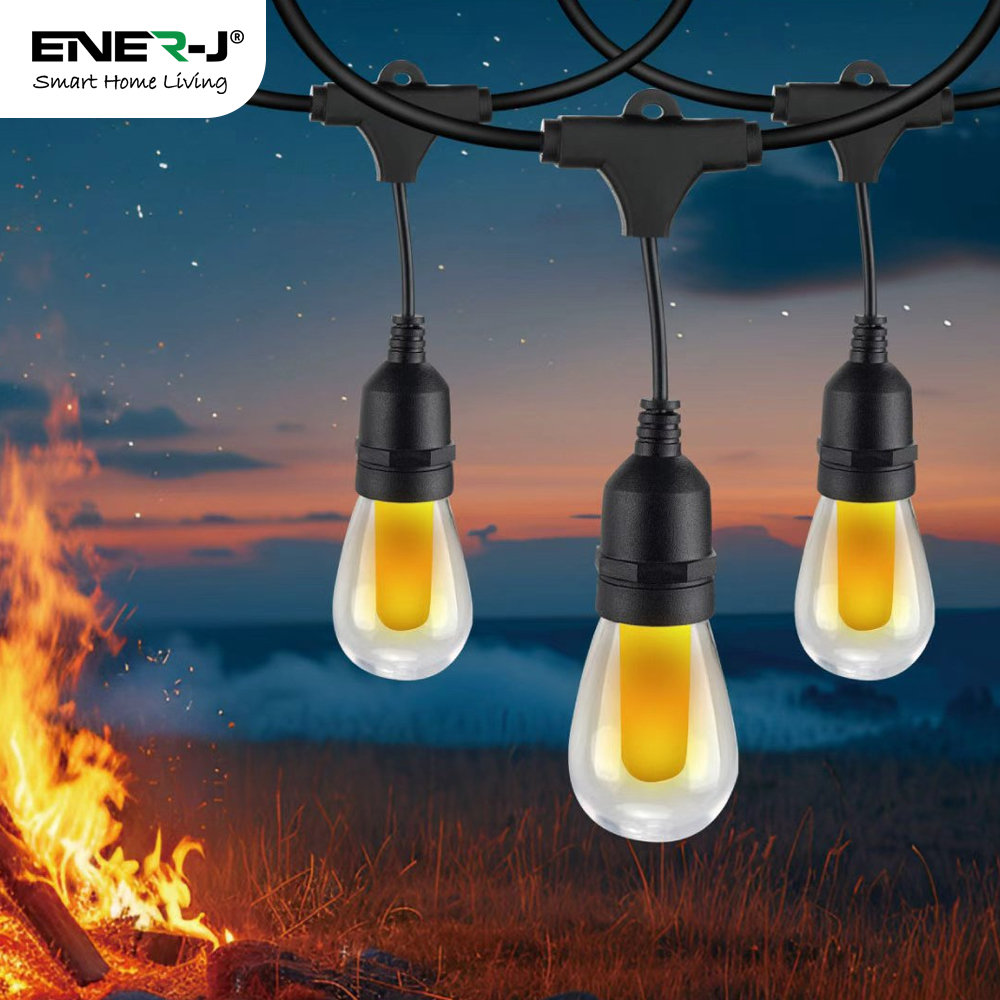 Symple Stuff 15m Flame Effect LED String Light Kit 15 Bulbs Black 240V ...
