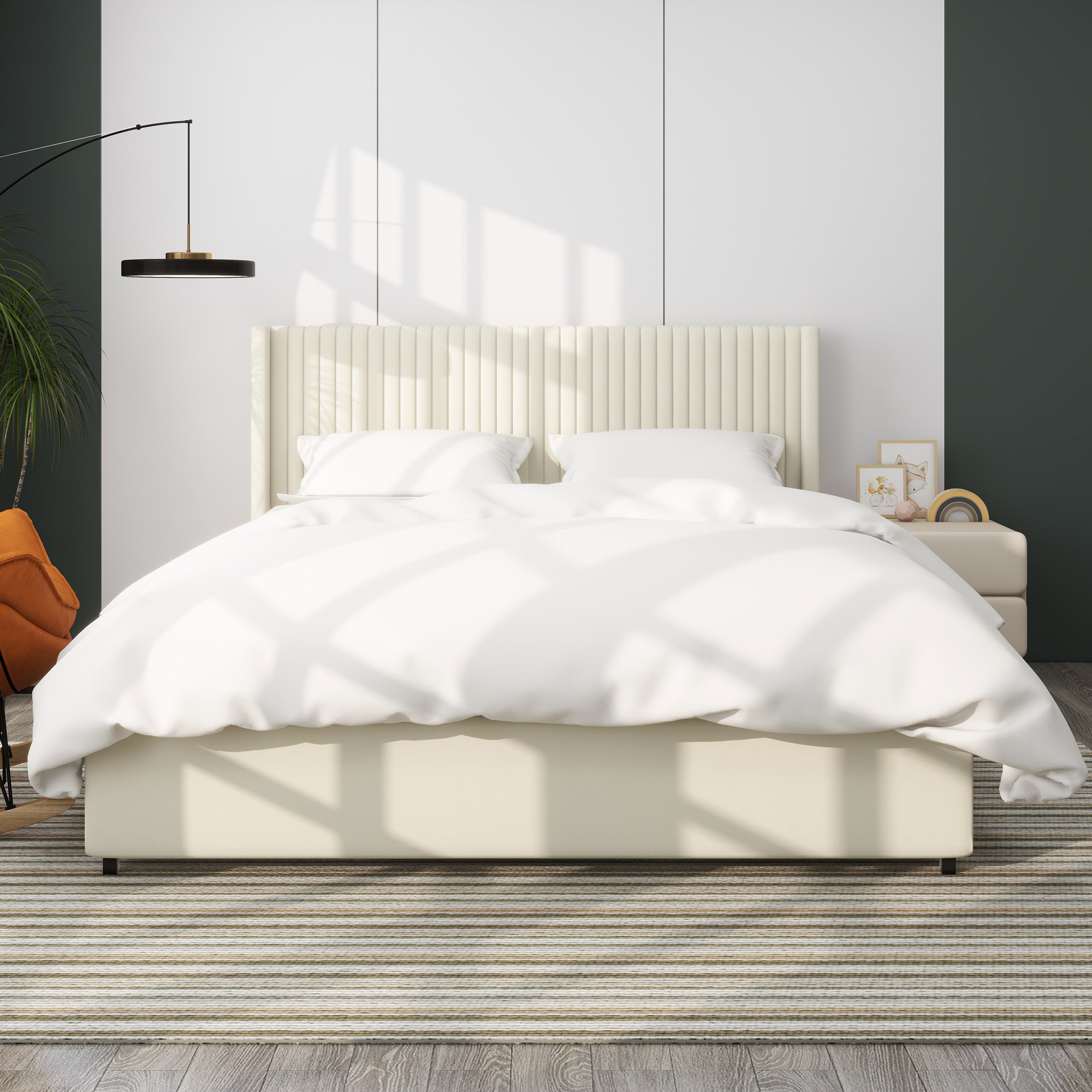Latitude Run® Queen Size Upholstered Wingback Platform Bed with 2 ...