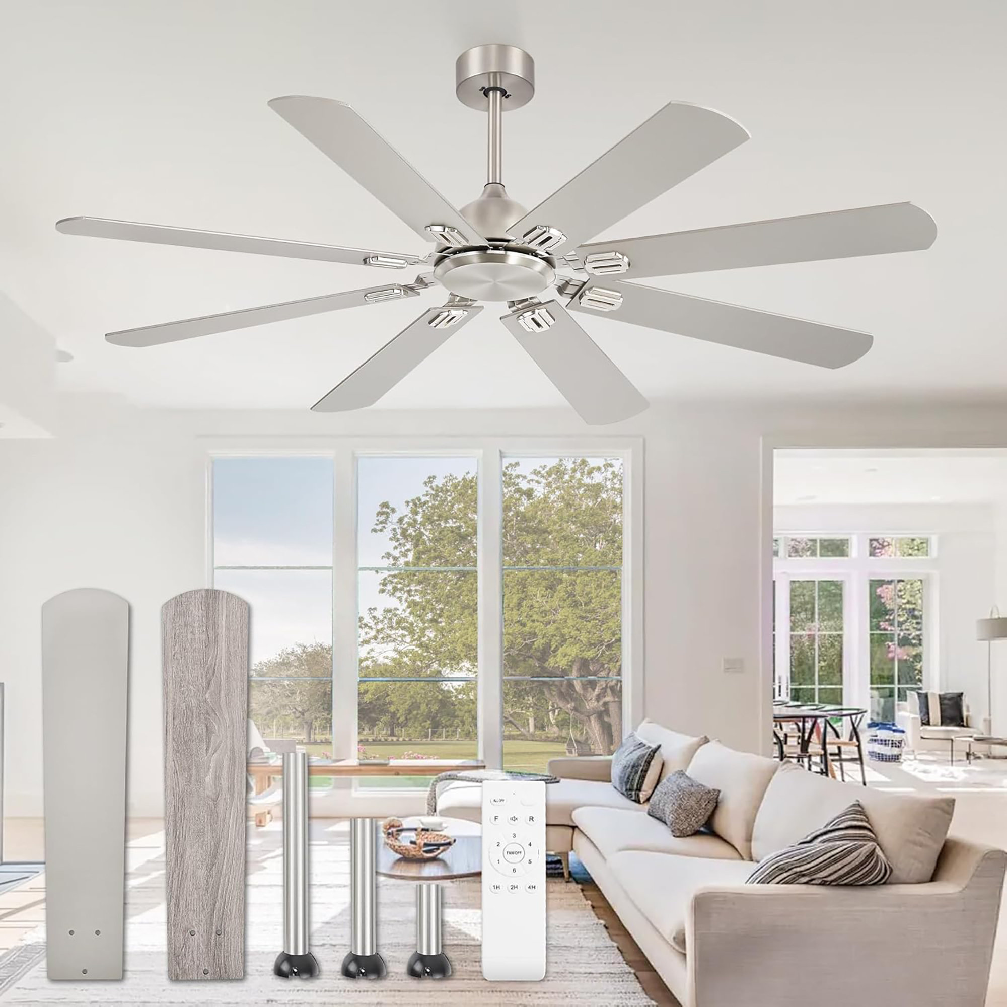 Ivy Bronx 62 Inch Ceiling Fans No Light With Remote, Modern Ceiling Fan ...