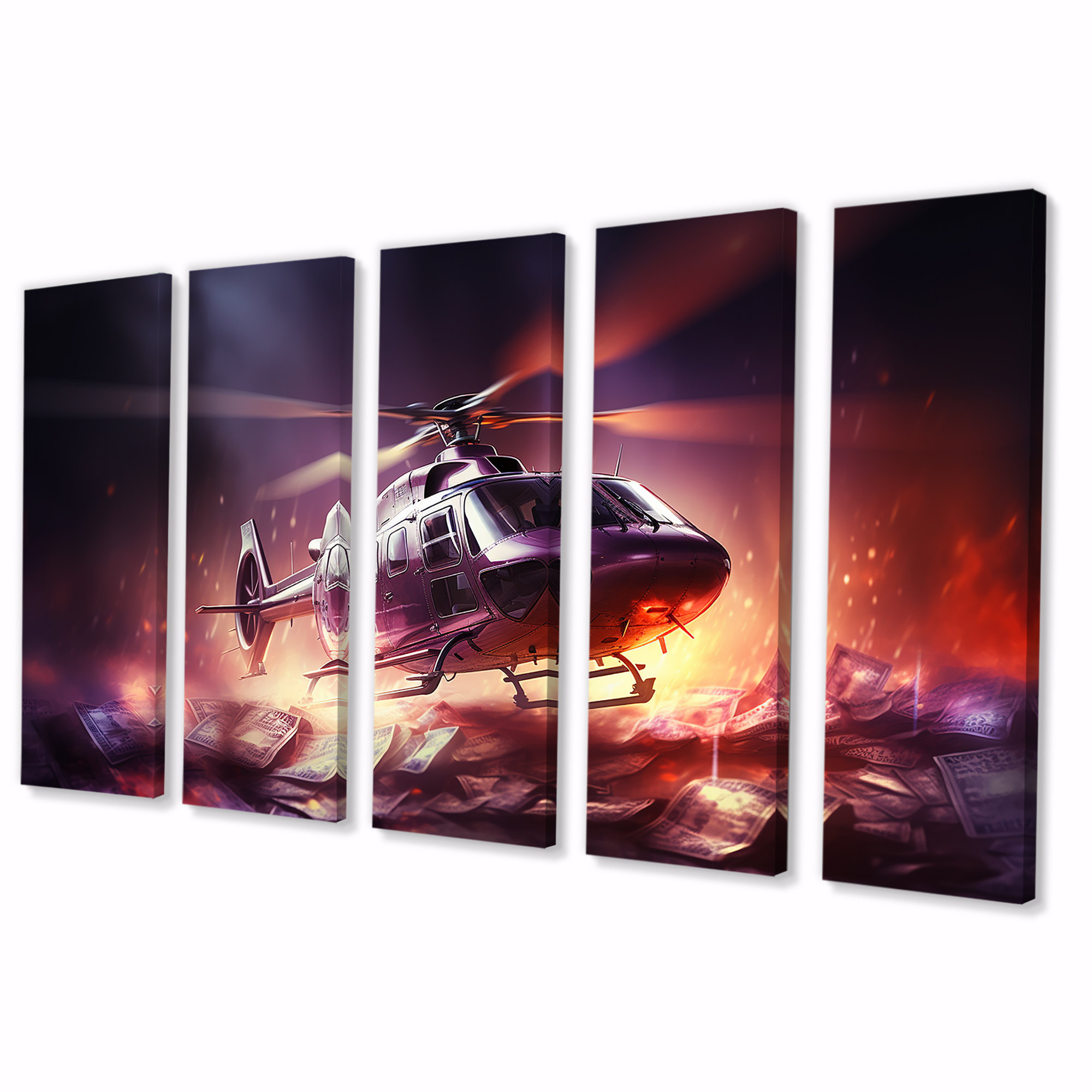 17 Stories Wealthy Helicopter Over Money - Helicopter 5 Piece Wall Art ...