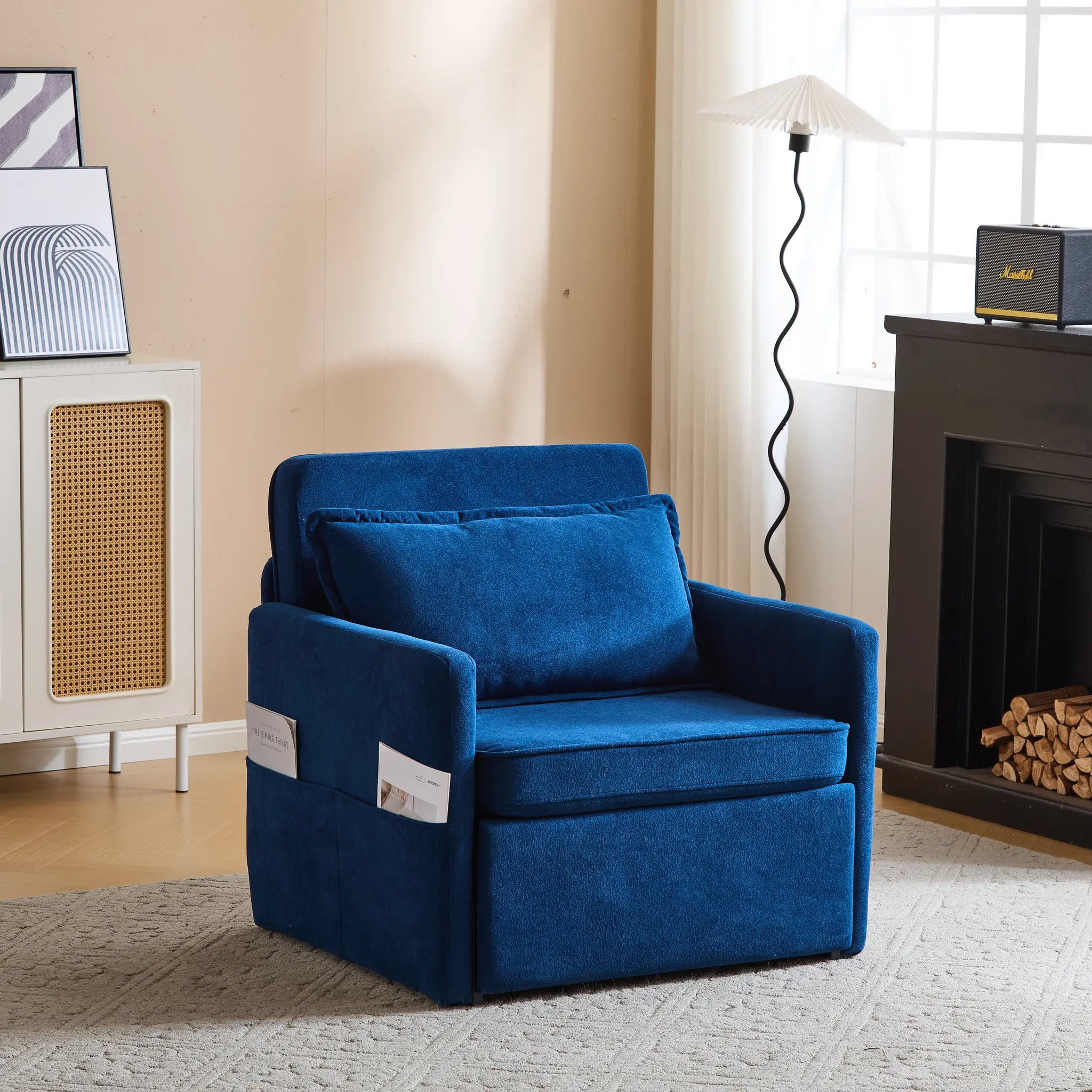 Ebern Designs 3-In-1 Convertible Sleeper Chair Bed With Charging Tray ...