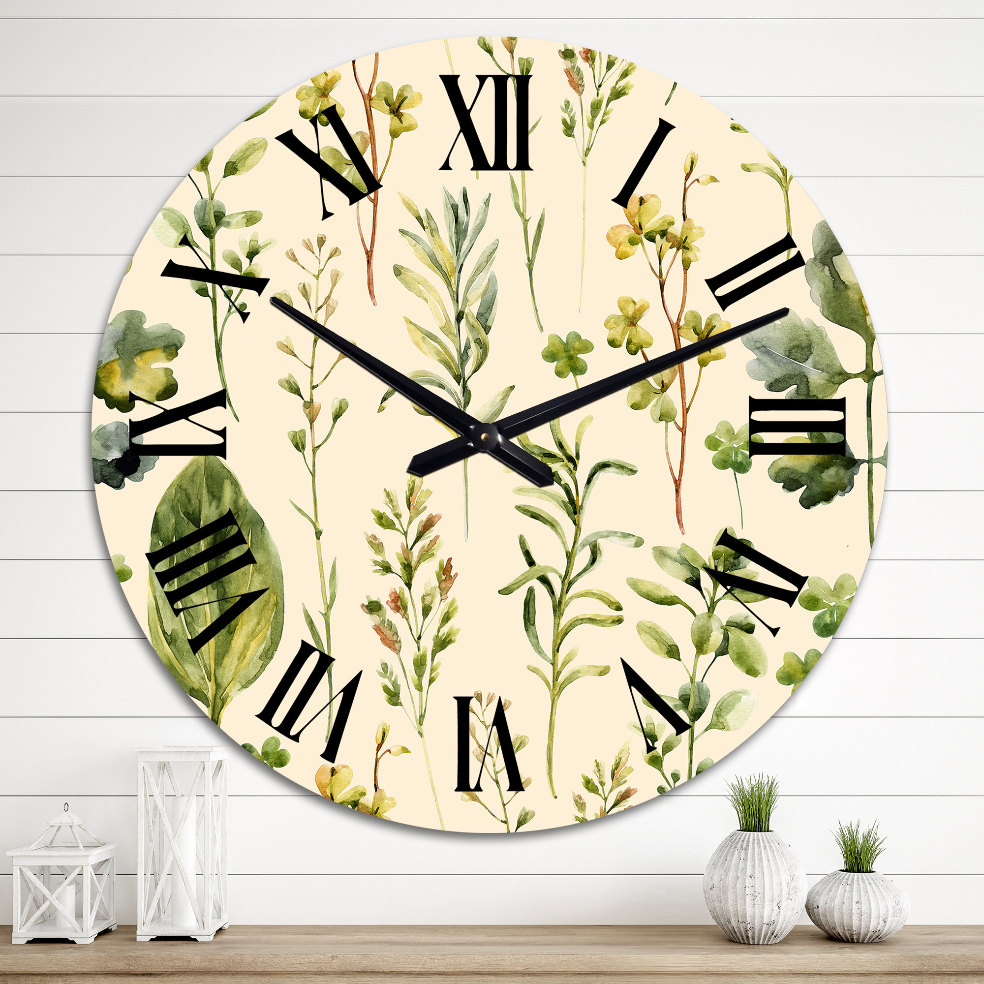 East Urban Home Meadow Weeds and Herbs II - Patterned Wall Clock | Wayfair