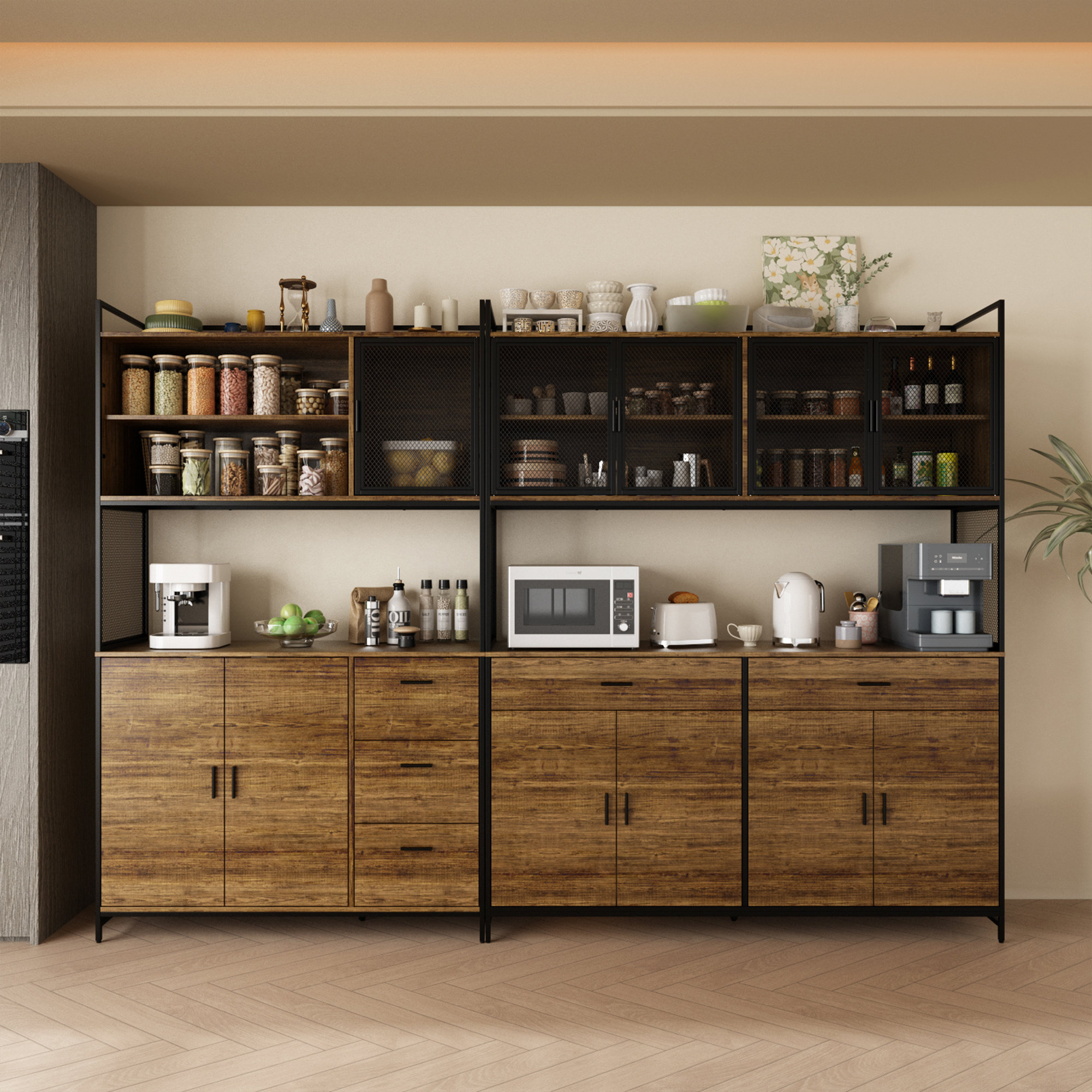 17 Stories Spacious Industrial Pantry Cabinet With Adjustable Shelves ...