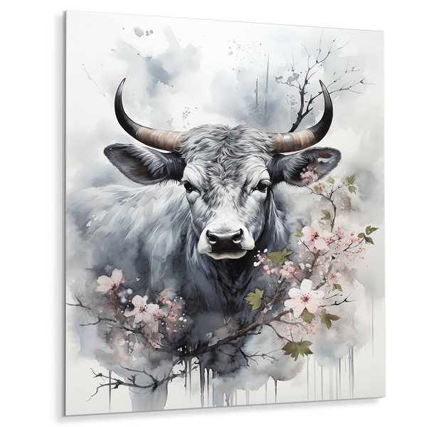 Millwood Pines Asian Art Cow Sumi V On Metal Print | Wayfair