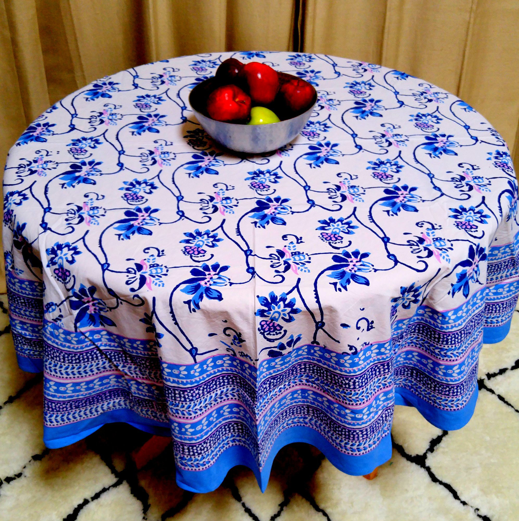 Bungalow Rose Block Print Floral Tablecloth Round | Wayfair