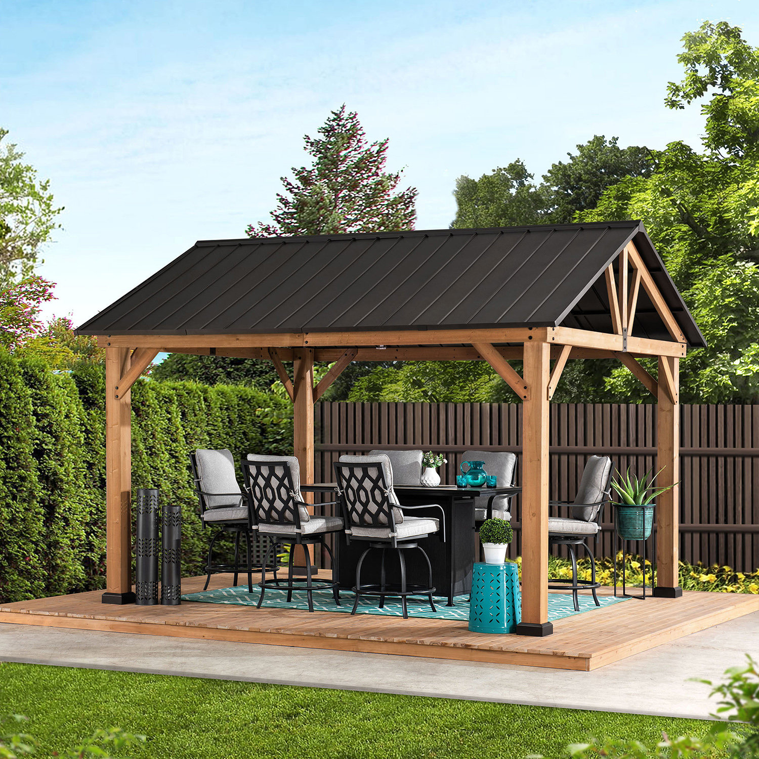 Sunjoy Wood Gazebo 11 x 13 ft. Outdoor Patio Premium Cedar Frame ...