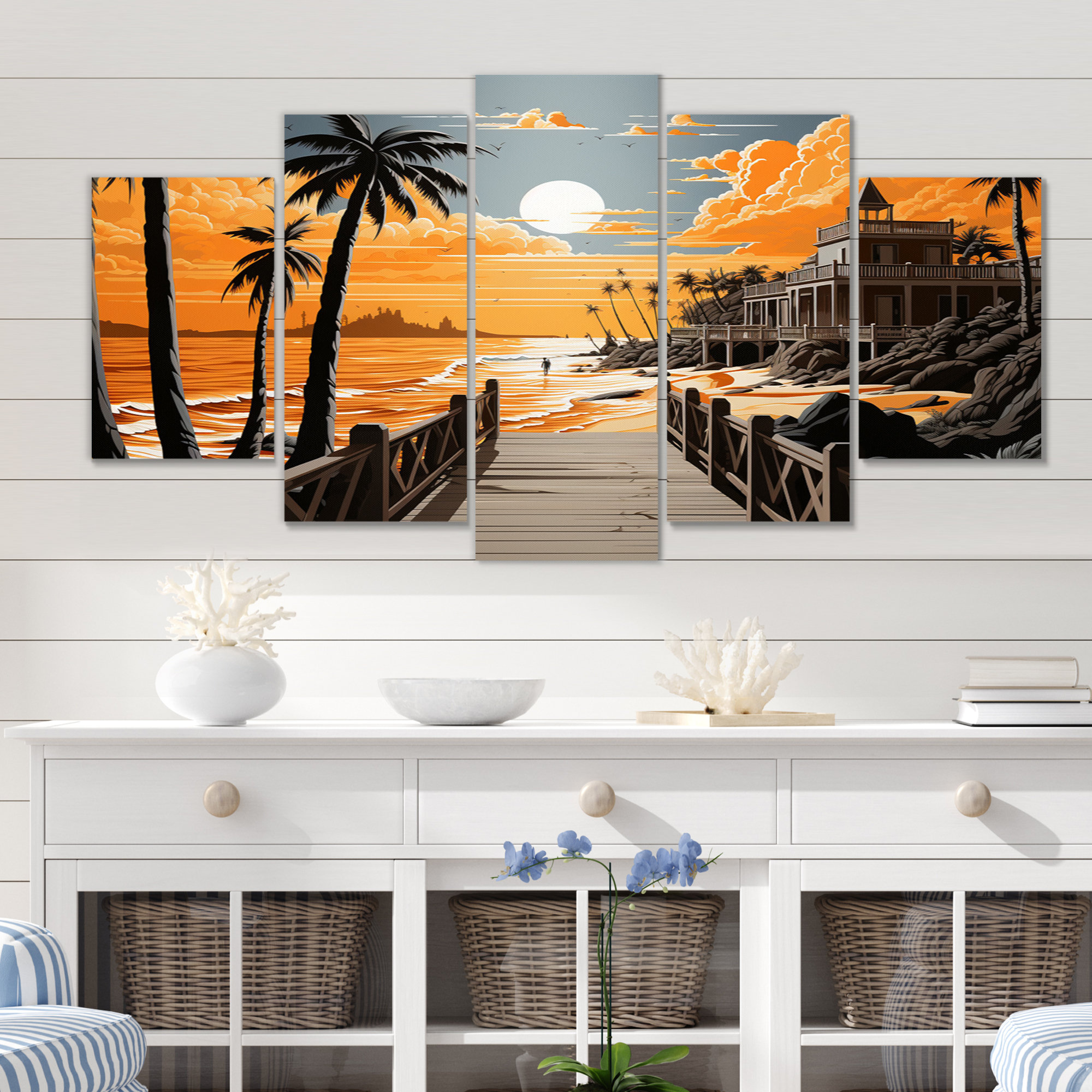 DesignArt Beach Pier Perspective Papercut III - Nautical & Beach Metal ...