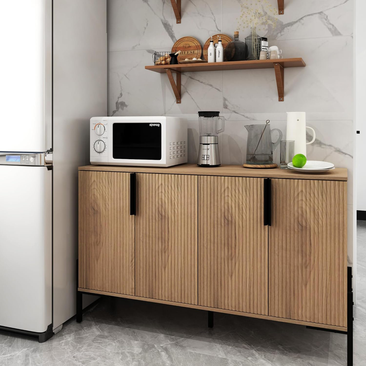 Mercer41 4 Doors Sideboard Buffet Cabinet With Adjustable Shelves ...