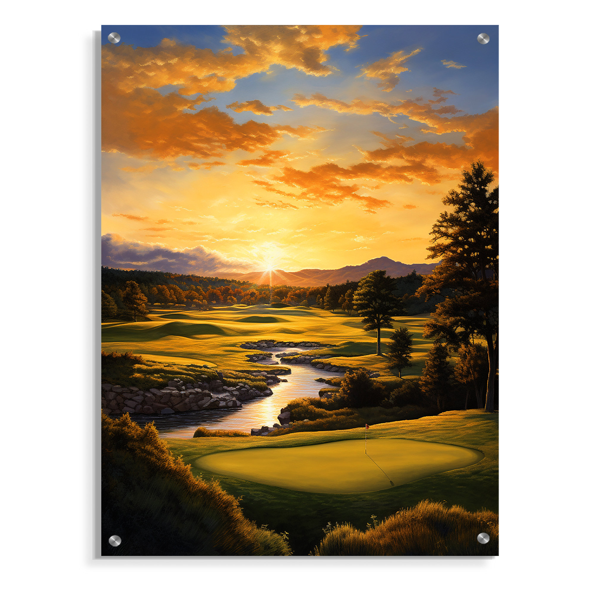 Design Art Golf Golden Hour Golf - Golf Acrylic Wall Art For Living ...