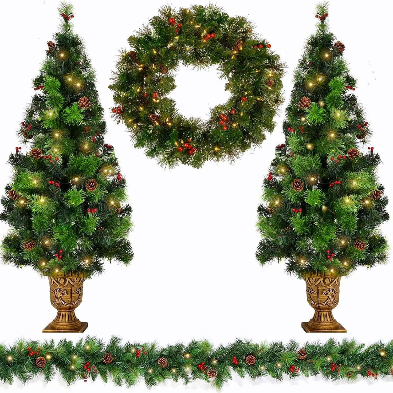 The Holiday Aisle® Christmas Decorations 4 Pieces Set, Pre-Lit ...