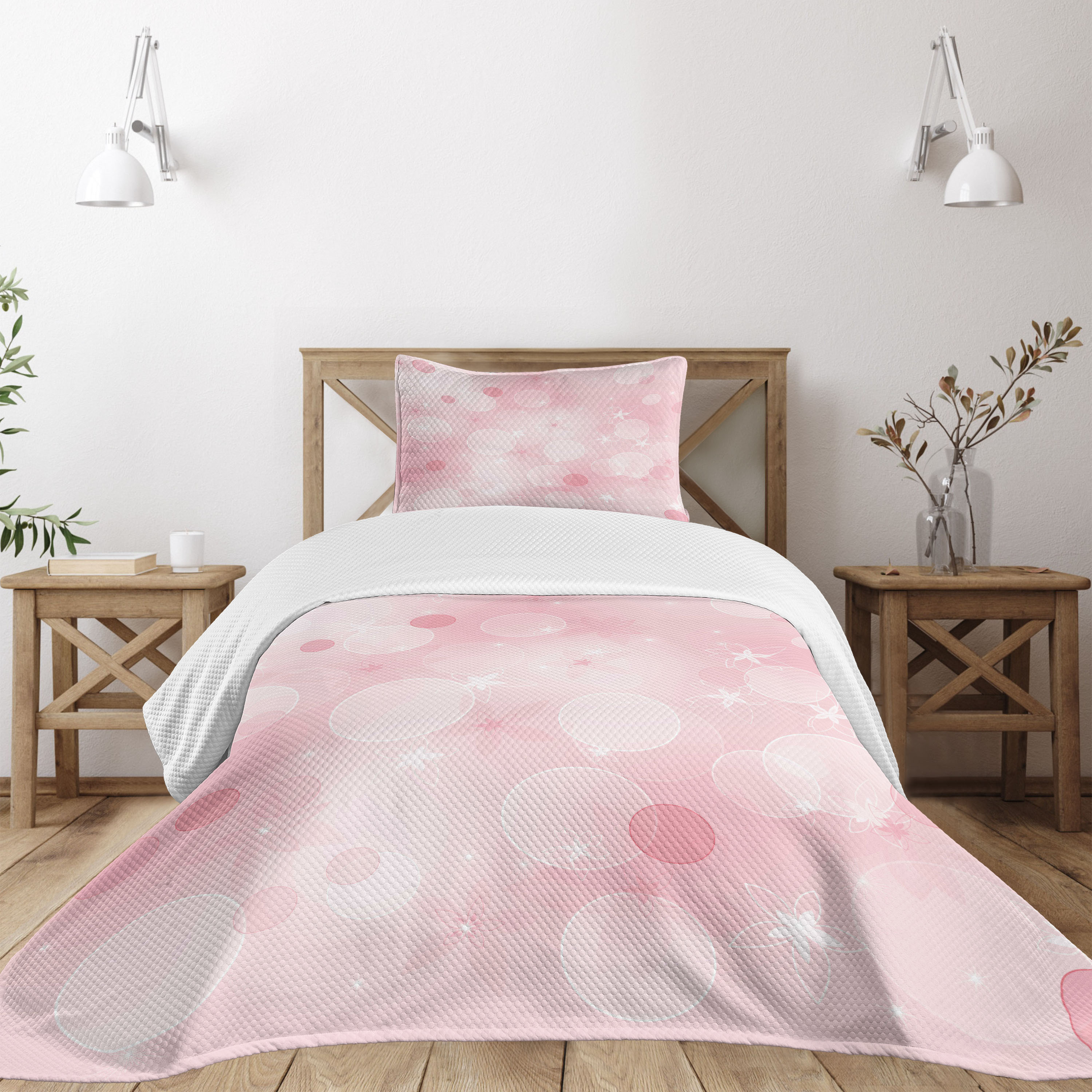 Ambesonne Pale Pink Bedspread Floral Spots Pale Pink | Wayfair
