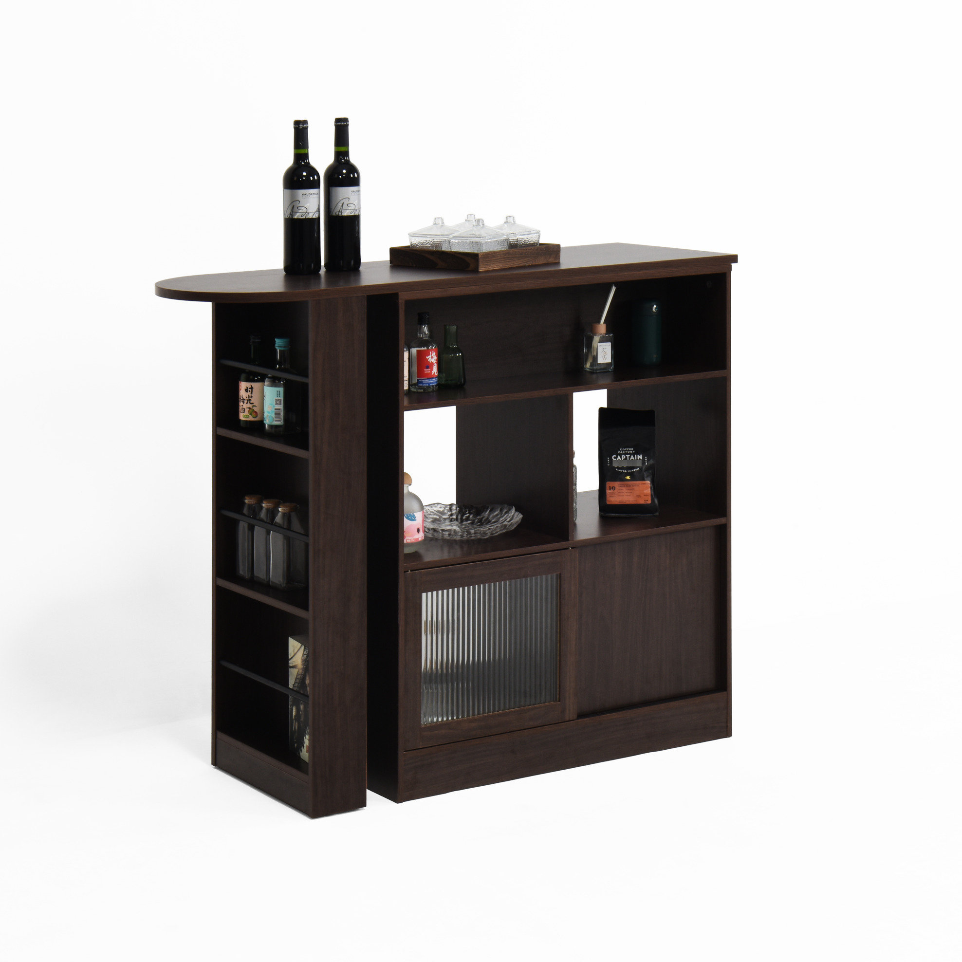 George Oliver Walnut Modern Bar Cabinet With 6 Storage Boxes And A ...