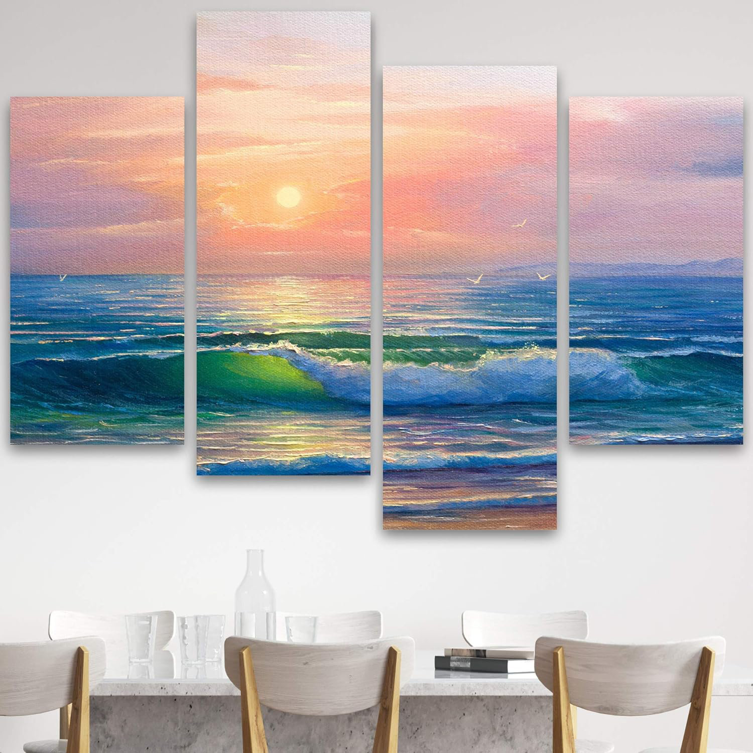 IDEA4WALL Coastal Beach " Sunset Sea Ocean Nature Landscape Painting ...