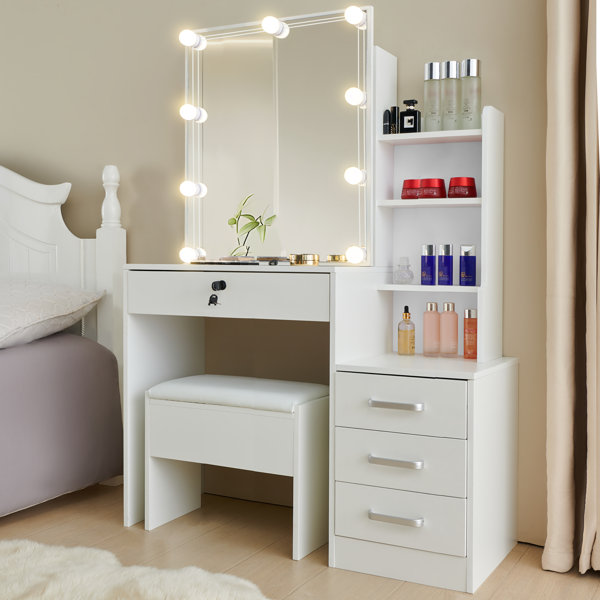 17 Stories Azore Dressing Table With Light Lulb Next To Mirror ...