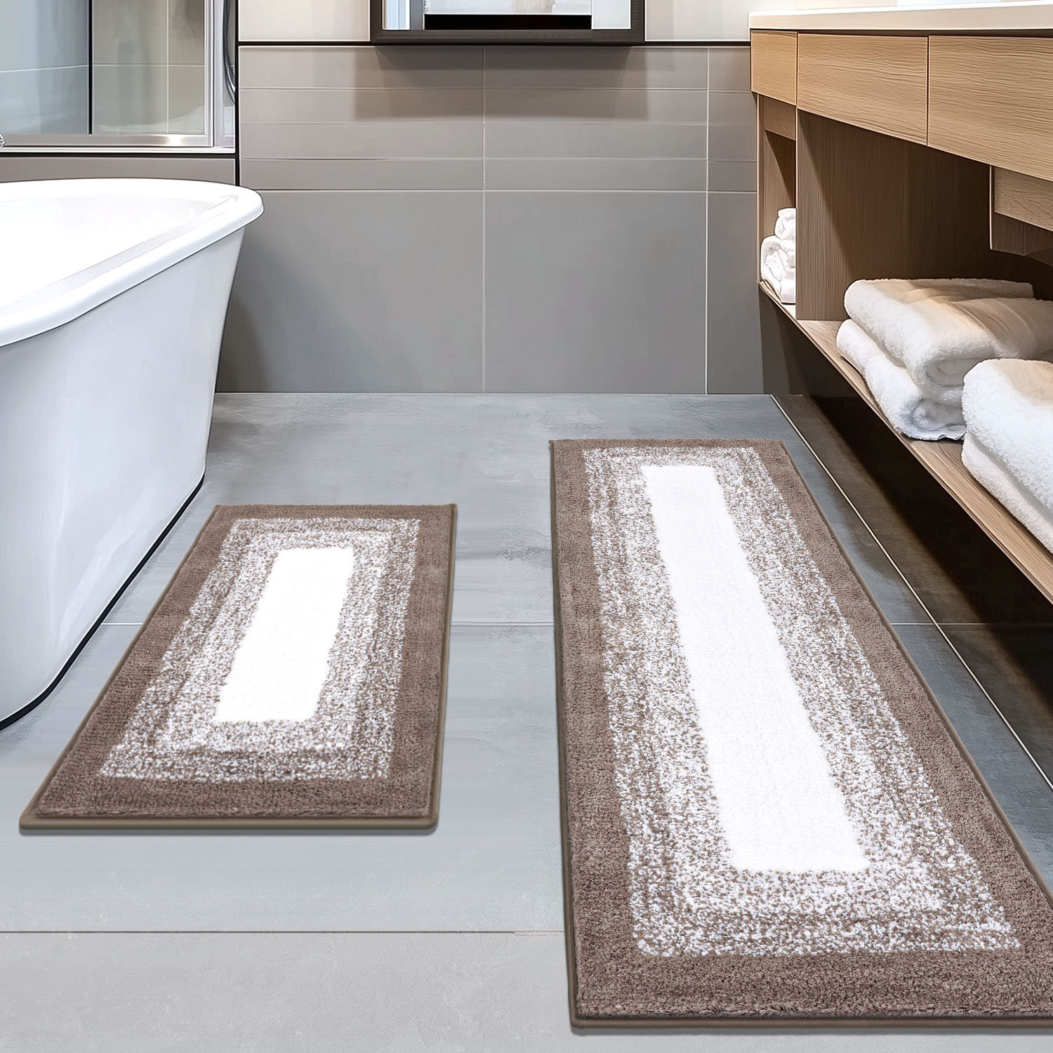 Ebern Designs Ensemble de 2 tapis de bain géométriques super doux et ...