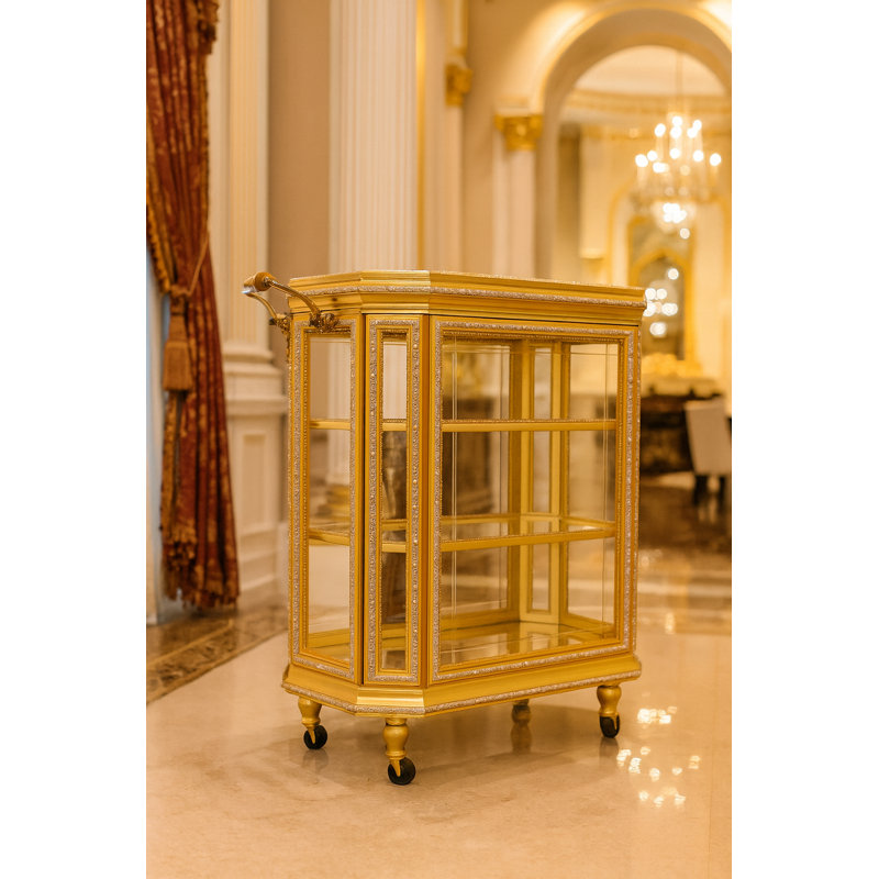 Infinity Furniture Import Italian Gold Leaf Bar Cart With Glass Display ...