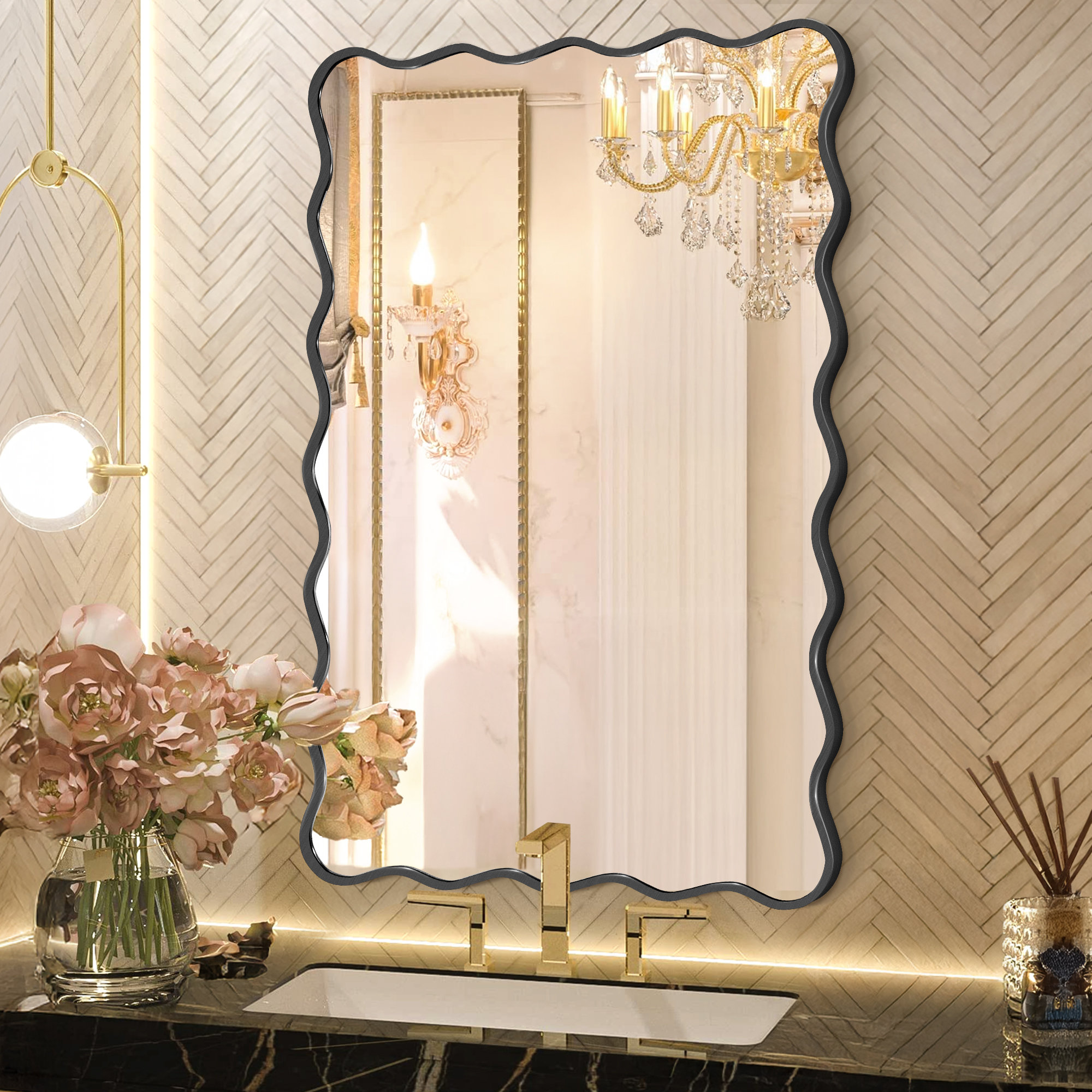 House of Hampton® Aluminum Rectangle Wavy Wall Mirror | Wayfair