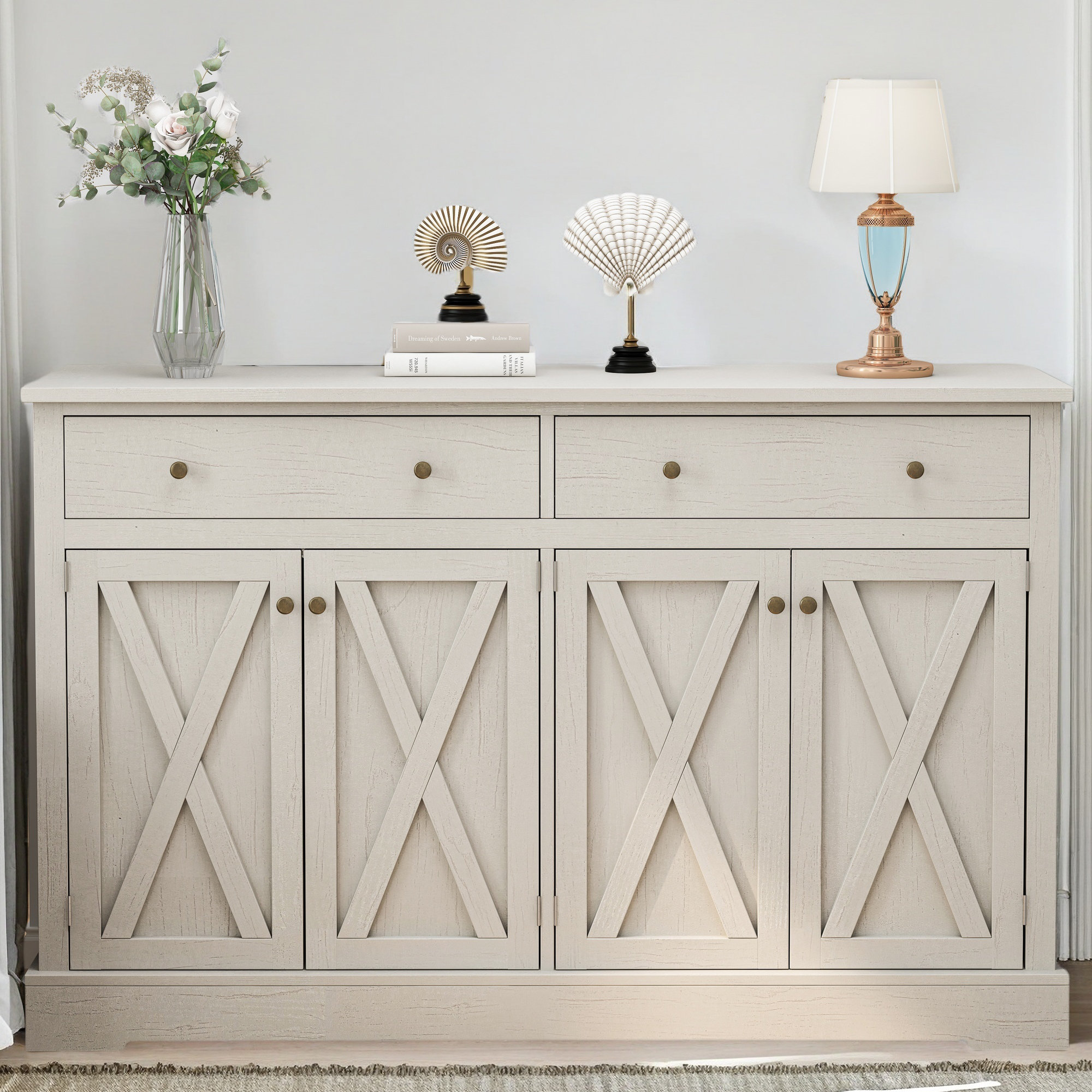 Gracie Oaks Vintage Black Brown Sideboard With Two Drawers And Four ...