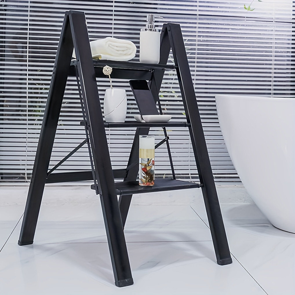 Ebern Designs 3 Step Ladder Aluminum Light Folding Step Bench Wide Non ...