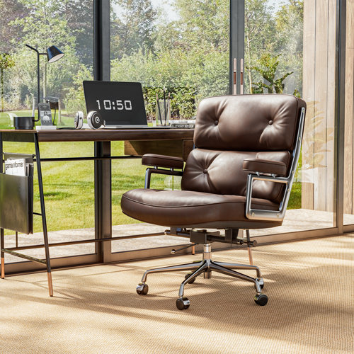 Brown Genuine Leather Office Chairs You'll Love | Wayfair