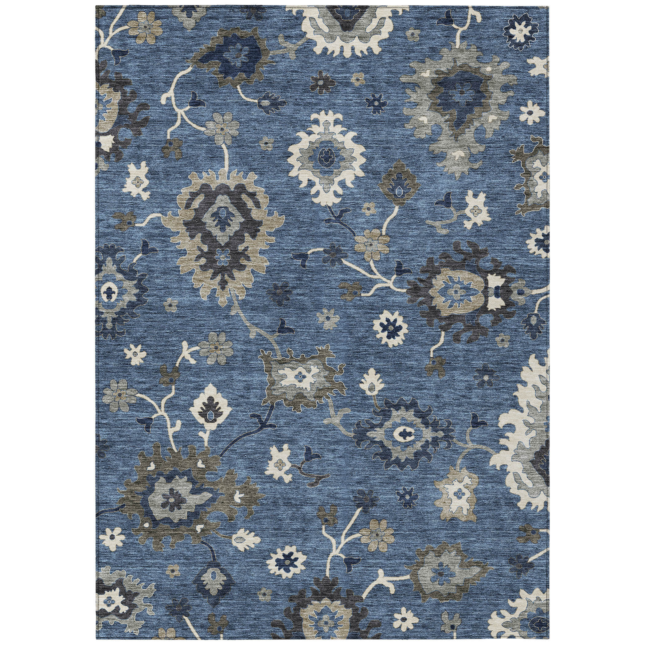 HomeRoots 10' X 14' Blue Gray Floral Washable Indoor Outdoor Area Rug ...