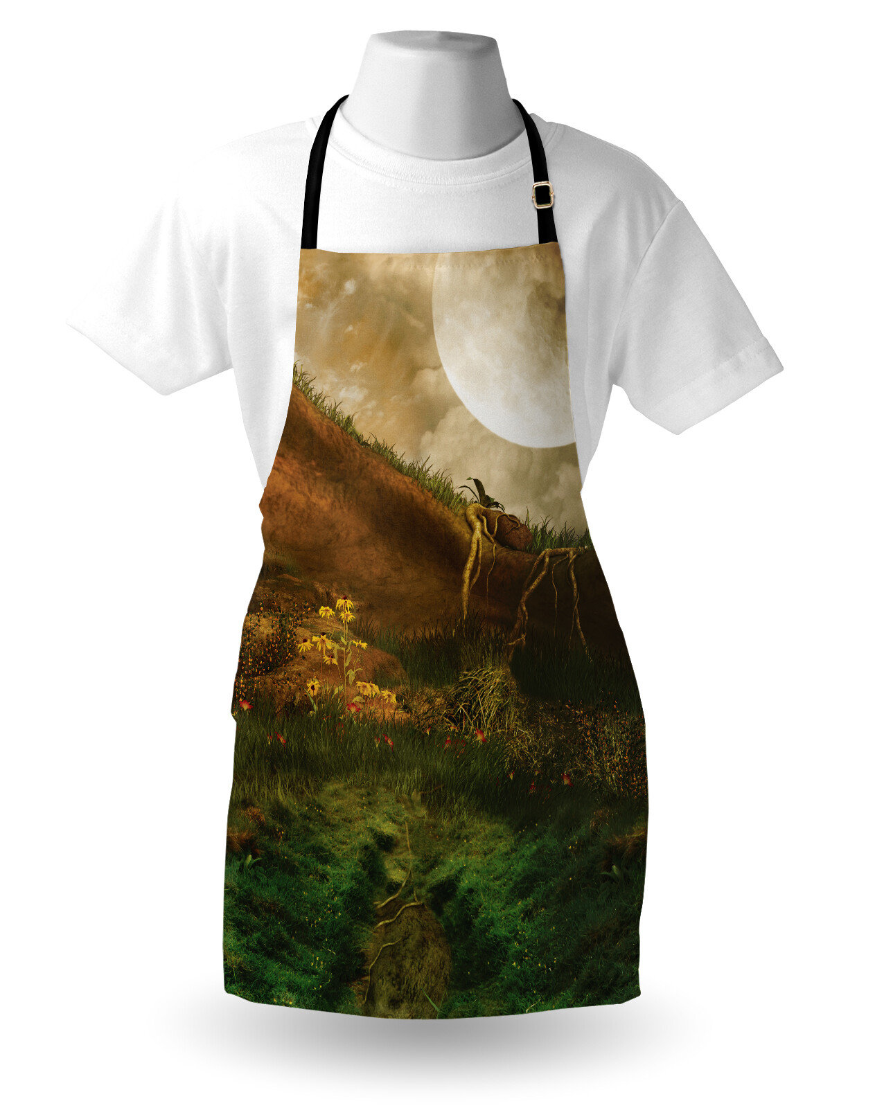 East Urban Home Landscape Apron Unisex, Valley with Full Moon, Adult ...