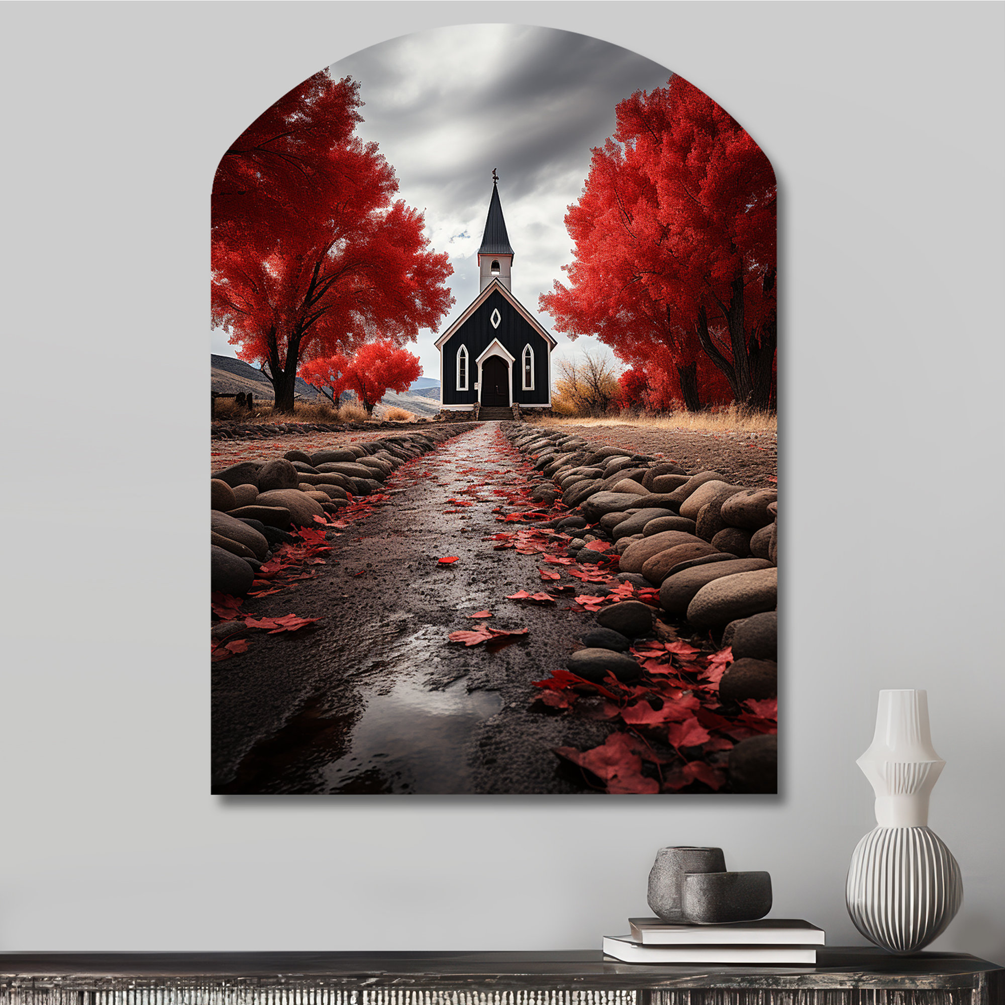 Design Art Red Church Sanctuary In Solitude - Asymmetrical Church Metal ...