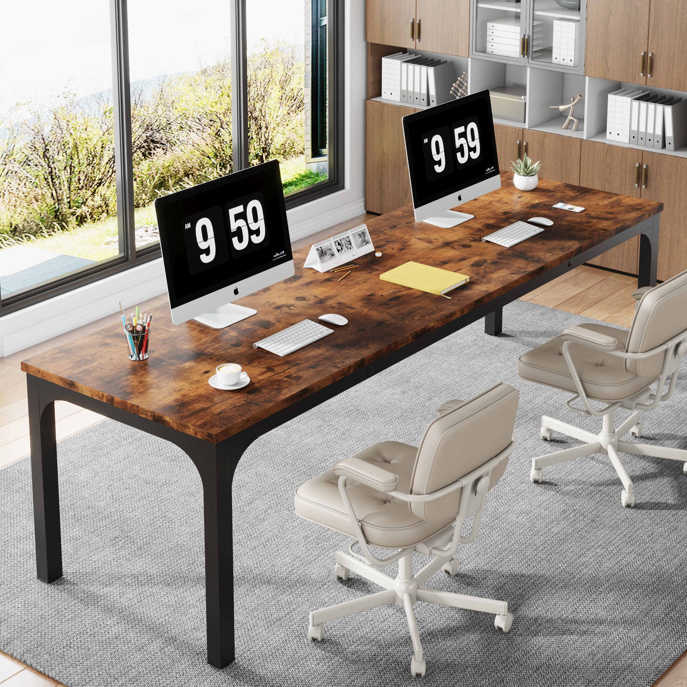 17 Stories Tayibah 78" Extra Long Desk Two Person Desk Large Desk ...