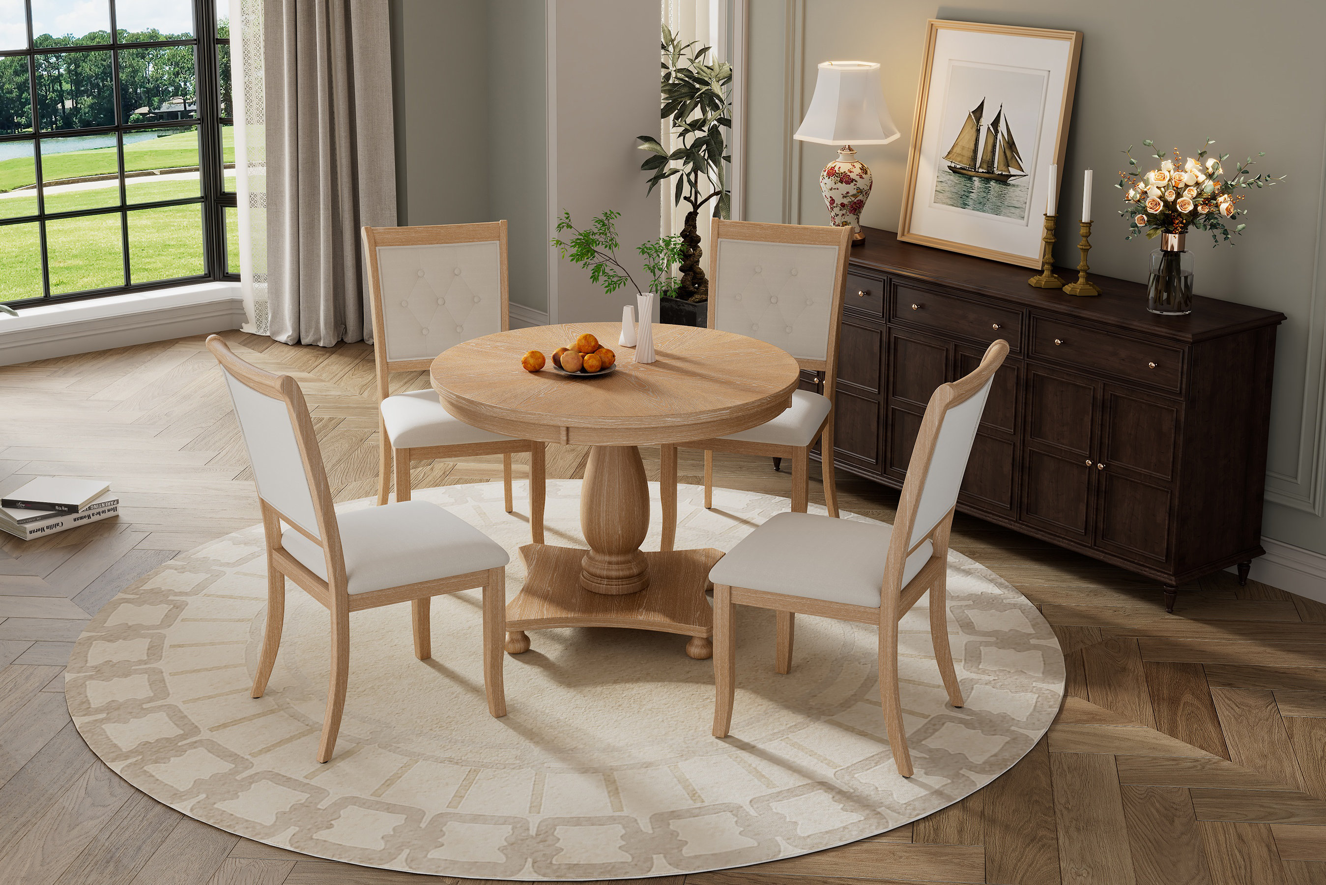 Gracie Oaks TREXM 5-Piece Retro Dining Set, Round Table with Pedestal ...