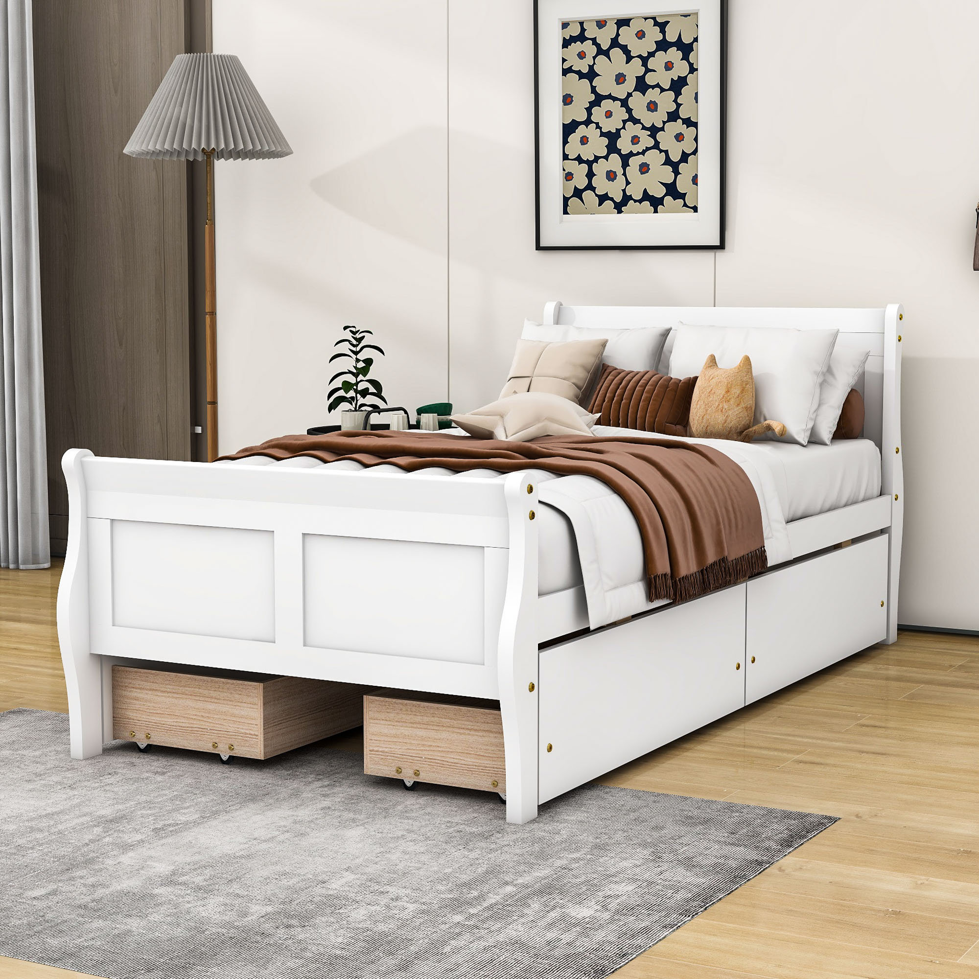 GoBeyondFurniture Platform Wood 4 Drawers Platform Bed with Streamlined ...