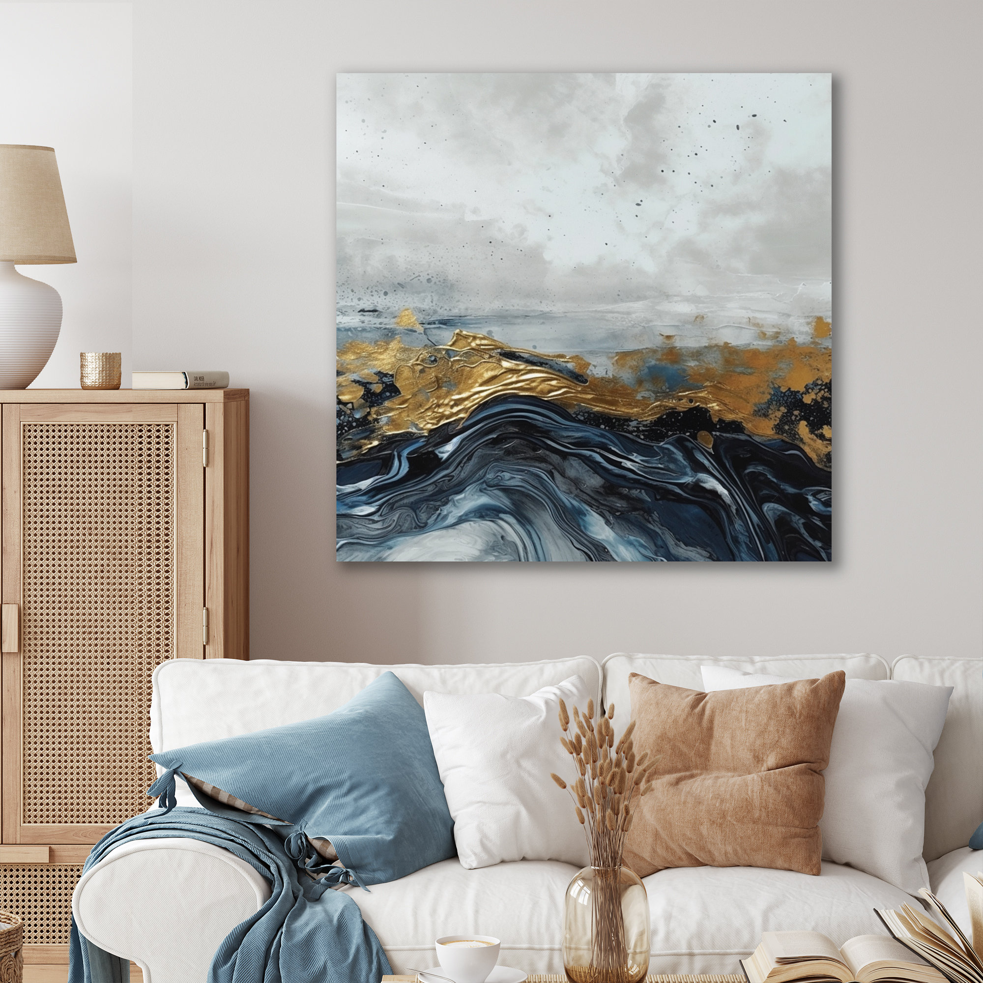 Mercer41 Grey Gold Modern Abstract Contemporary III - Abstract Marble ...
