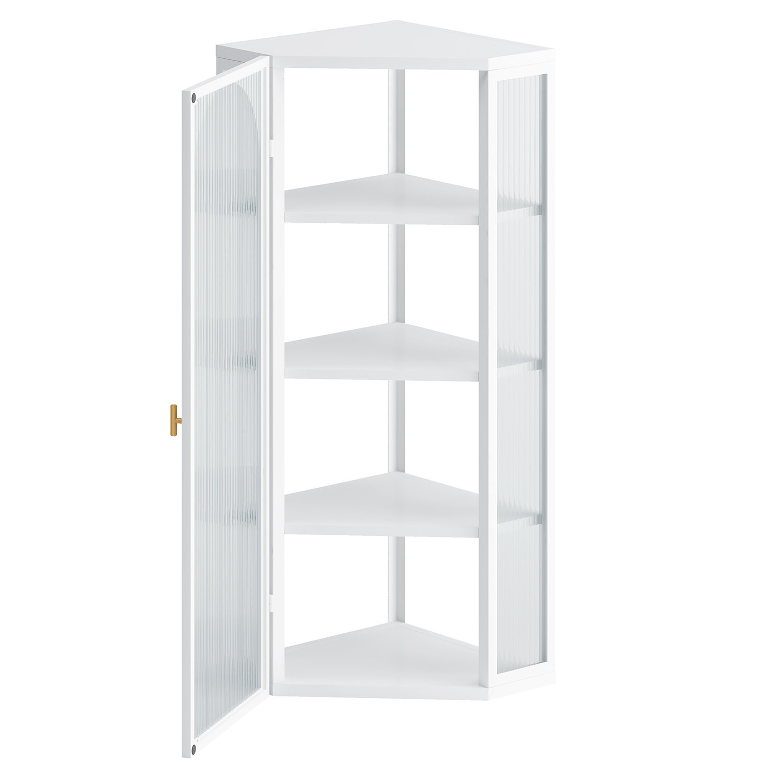 Everly Quinn Glass Door Wall Mounted Corner Cabinet With Four Levels Of ...