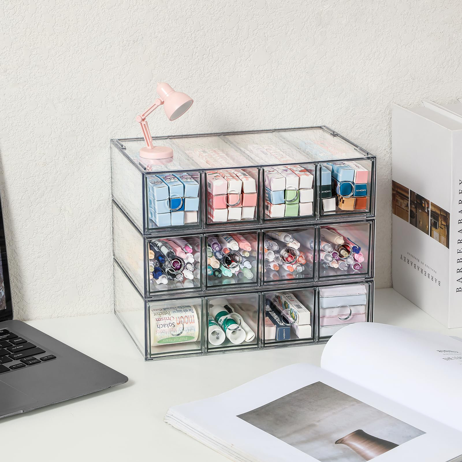 Brayden Studio® 3-Pack Stackable Acrylic Storage Drawers, Desk ...