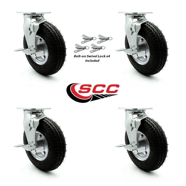 Service Caster 8 InchPneumatic Wheel Swivel Casters with Brakes and ...