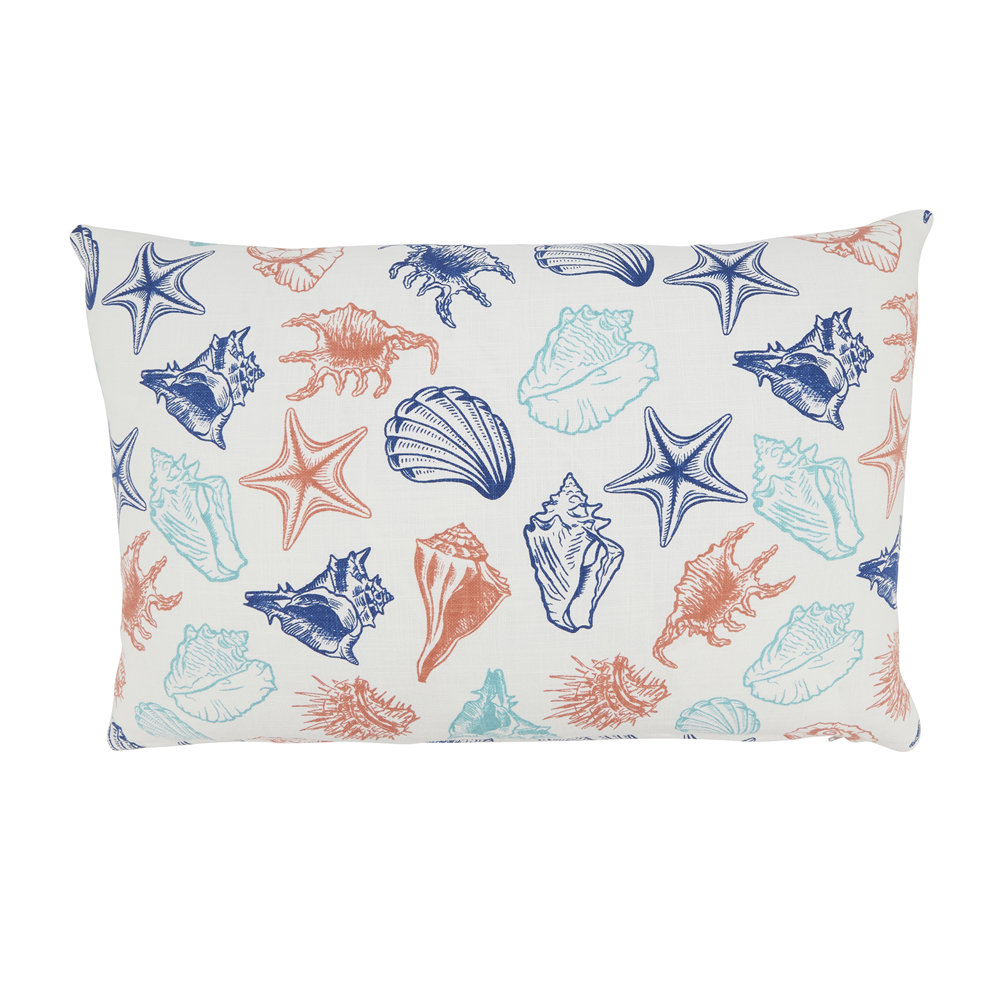 Fennco Styles Multicolored Coastal Seashells Cotton Decorative Pillow ...