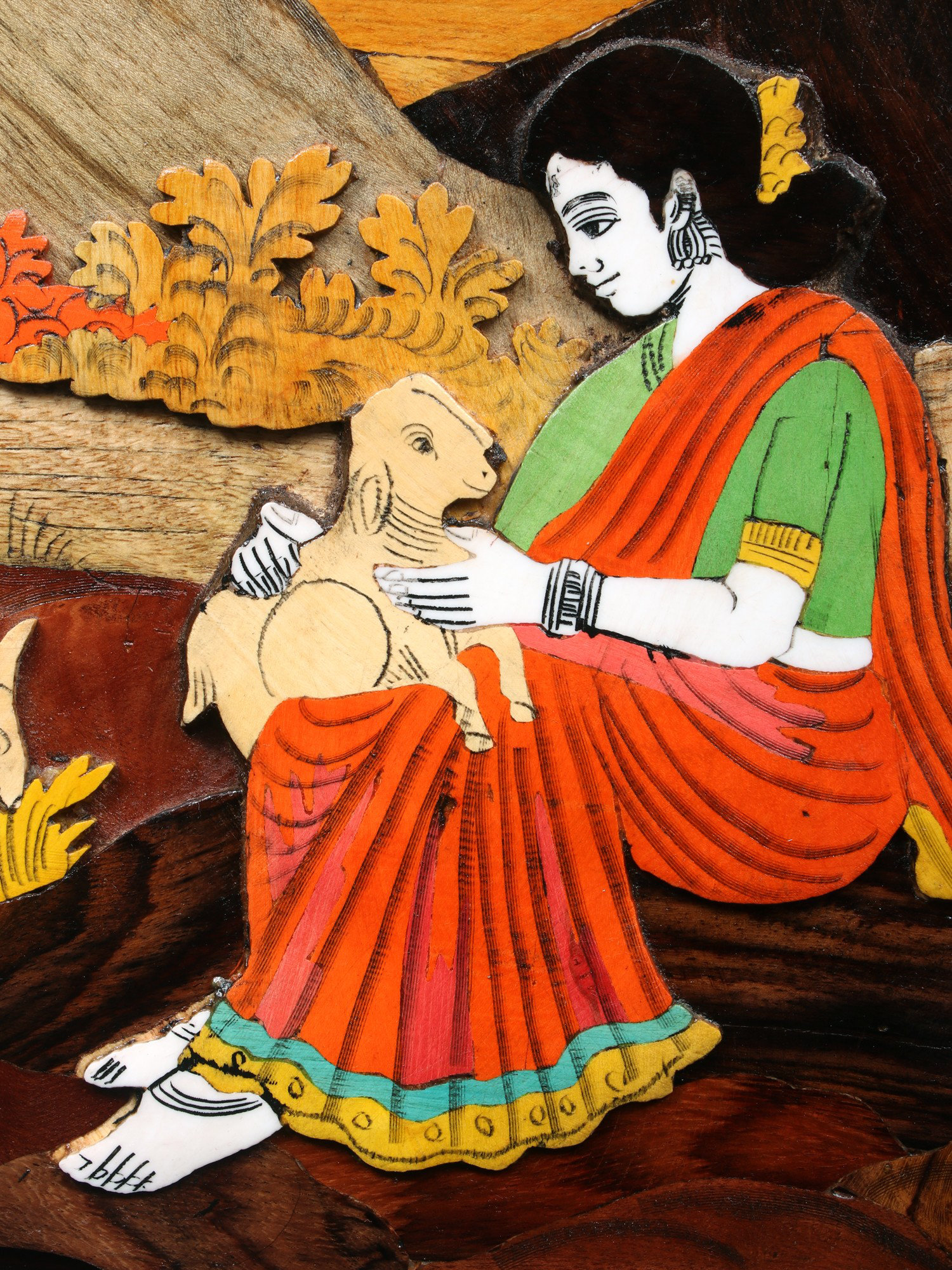 Exotic India 30" Lady With Goat - Love With Nature | Natural Color On ...