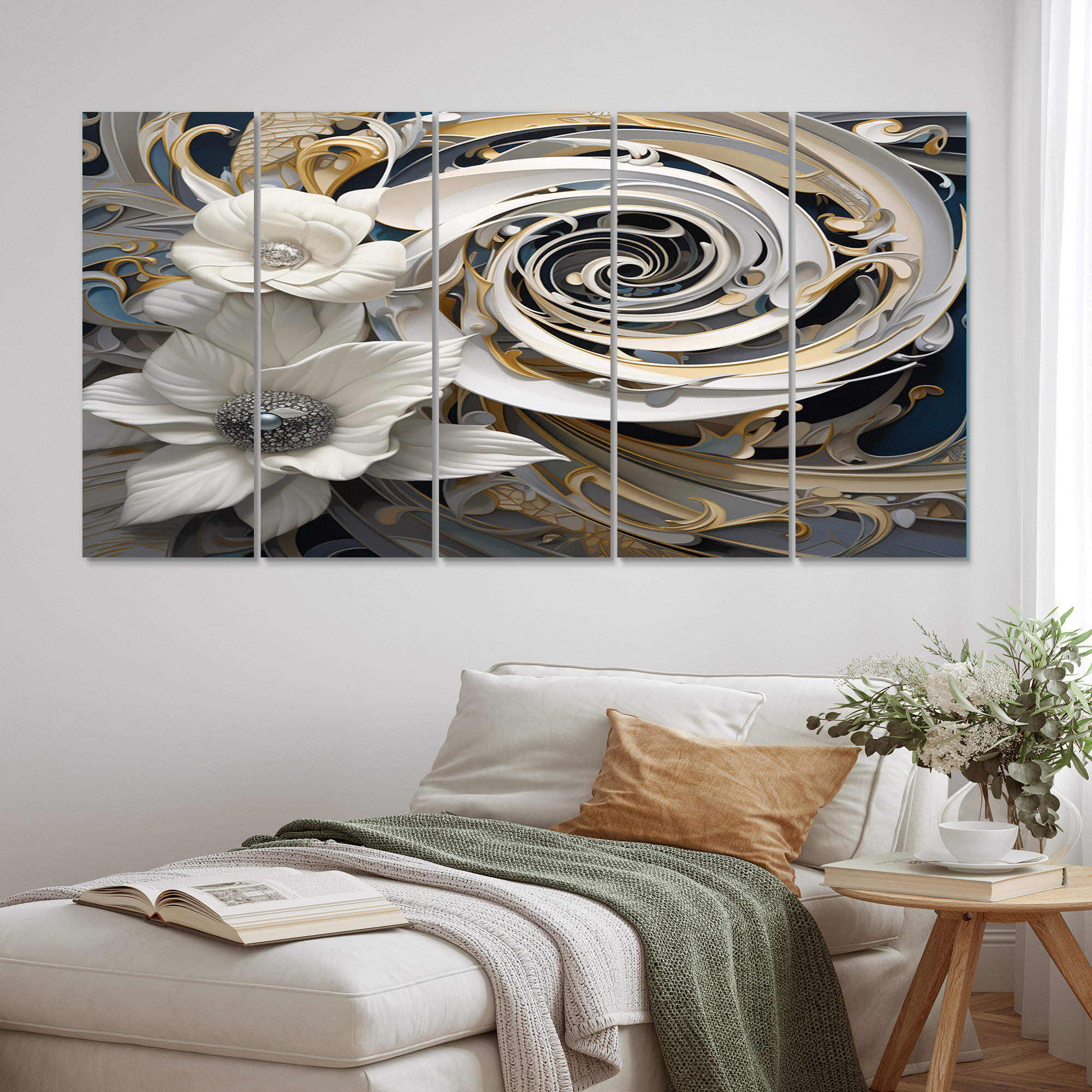House of Hampton® White Blossoming Spring Fractal Flowers On Canvas 5 ...