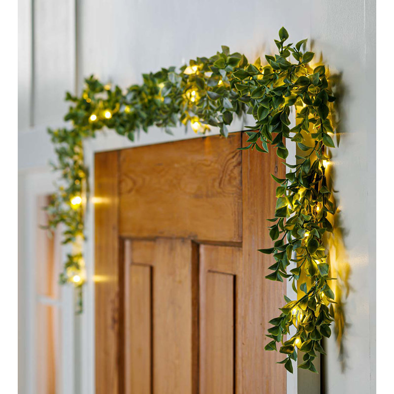 Plow & Hearth 72'' in. Lighted Faux Boxwood Garland | Wayfair