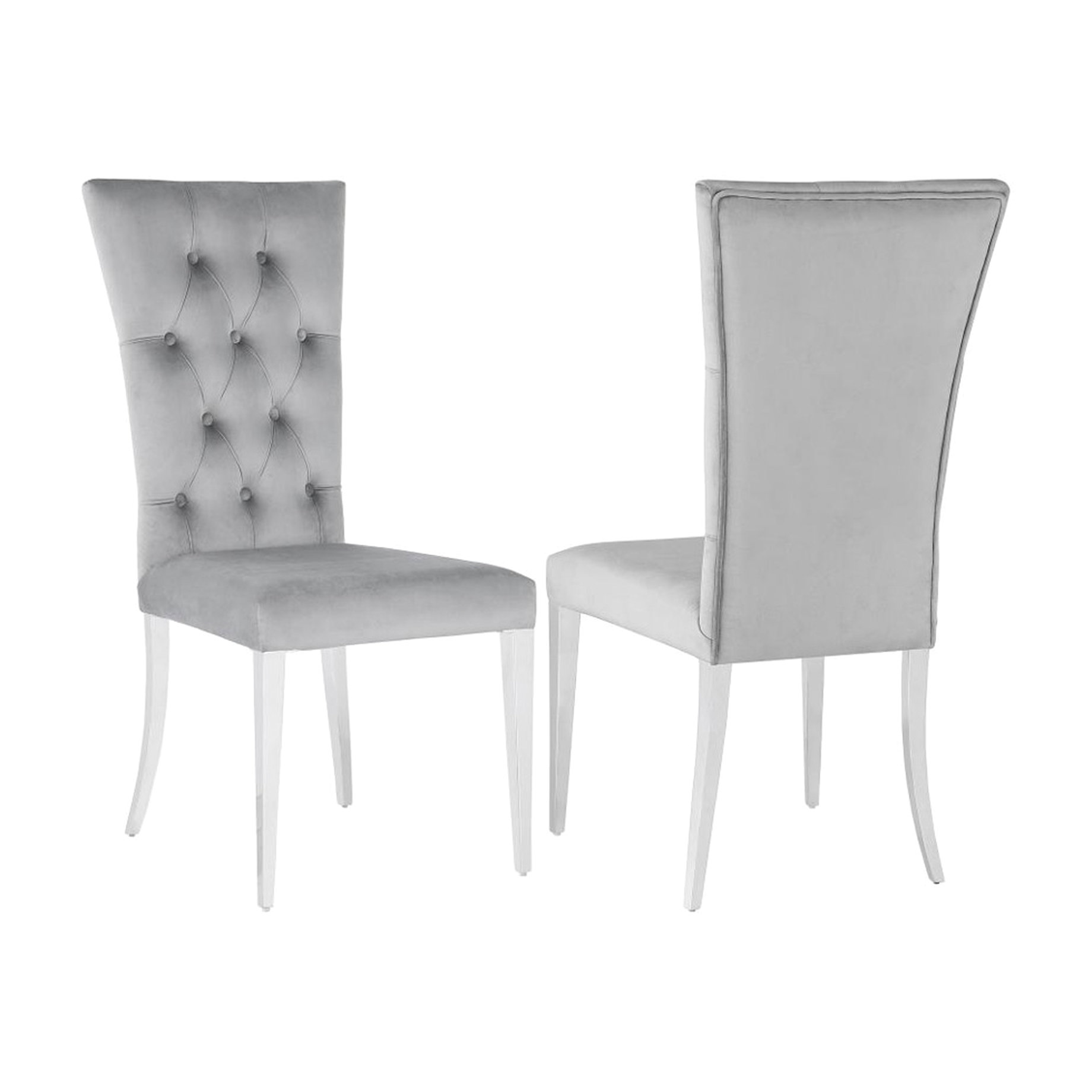 Everly Quinn Of 2 Dining Room Chairs, Grey Velvet Upholstery, - Modern ...