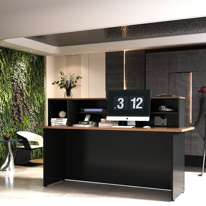 Inbox Zero Neilyn Rectangle Manufactured Wood Reception Desk With Open ...