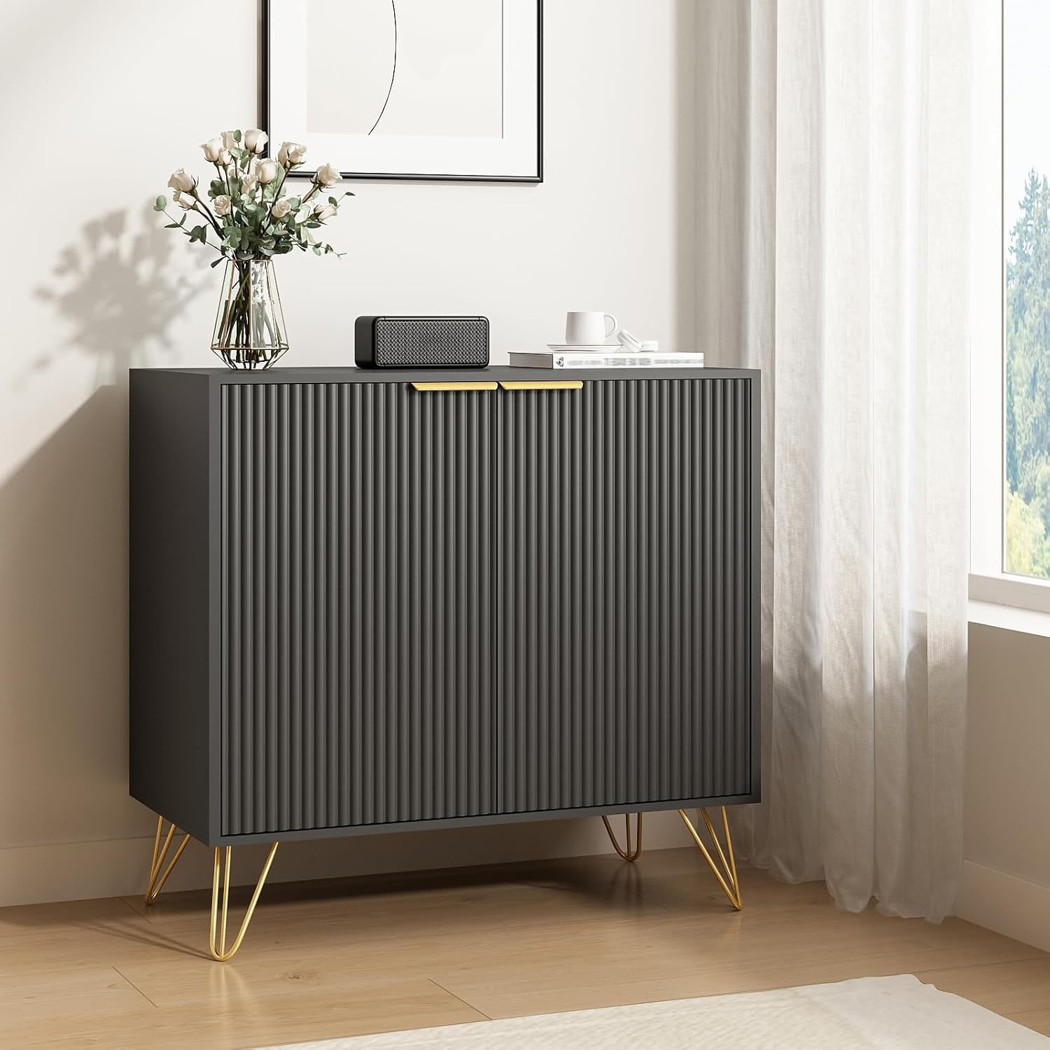 Astoria Grand Fluted Cabinets, 2 Doors Sideboard Buffet Cabinet, Modern ...