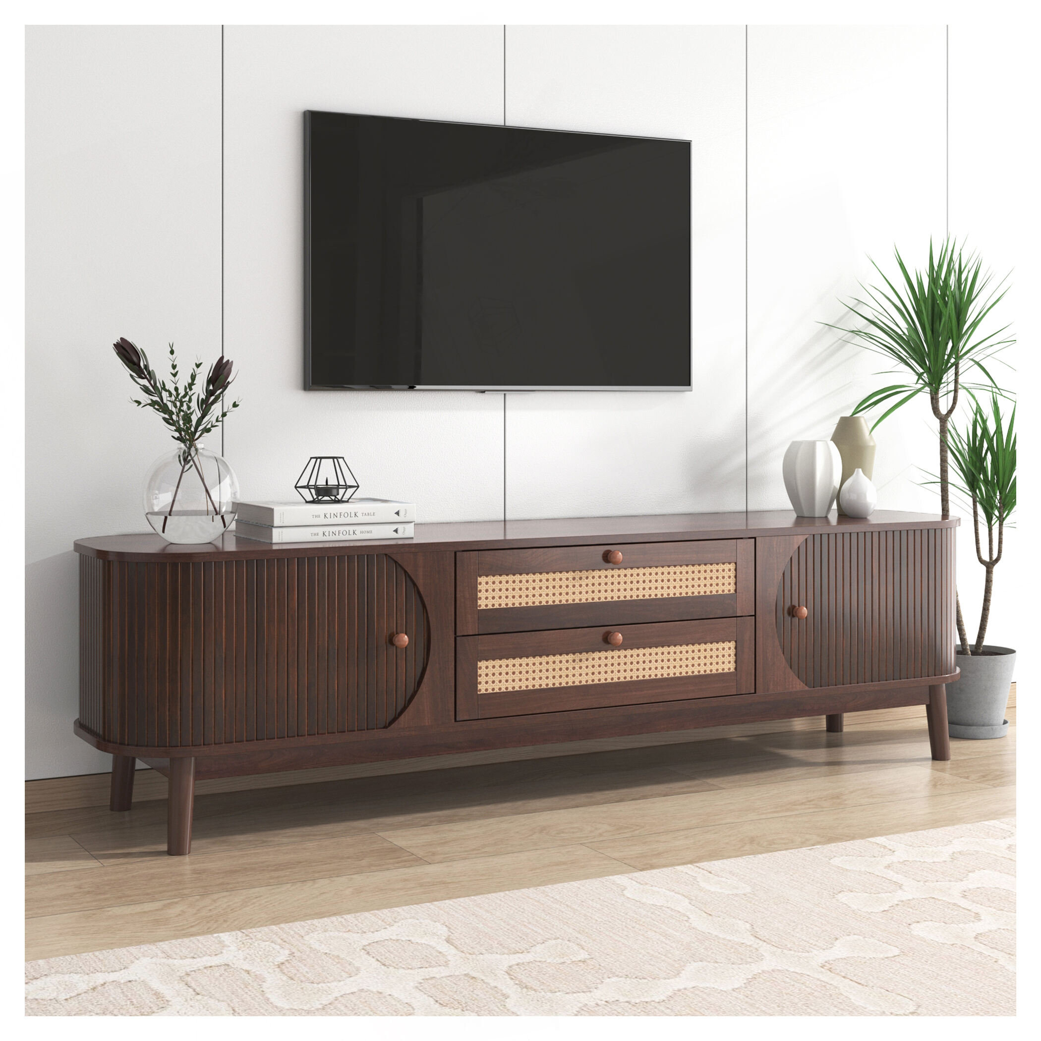 Dakota Fields Rattan TV Stand for TVs up to 75'', Modern Farmhouse ...