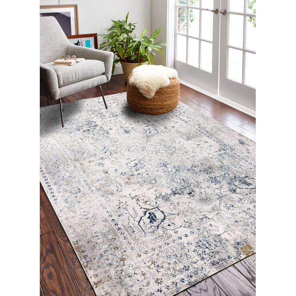 Steelside™ Gideon Machine Woven Performance Ivory/Blue/Gray/Gold Rug ...