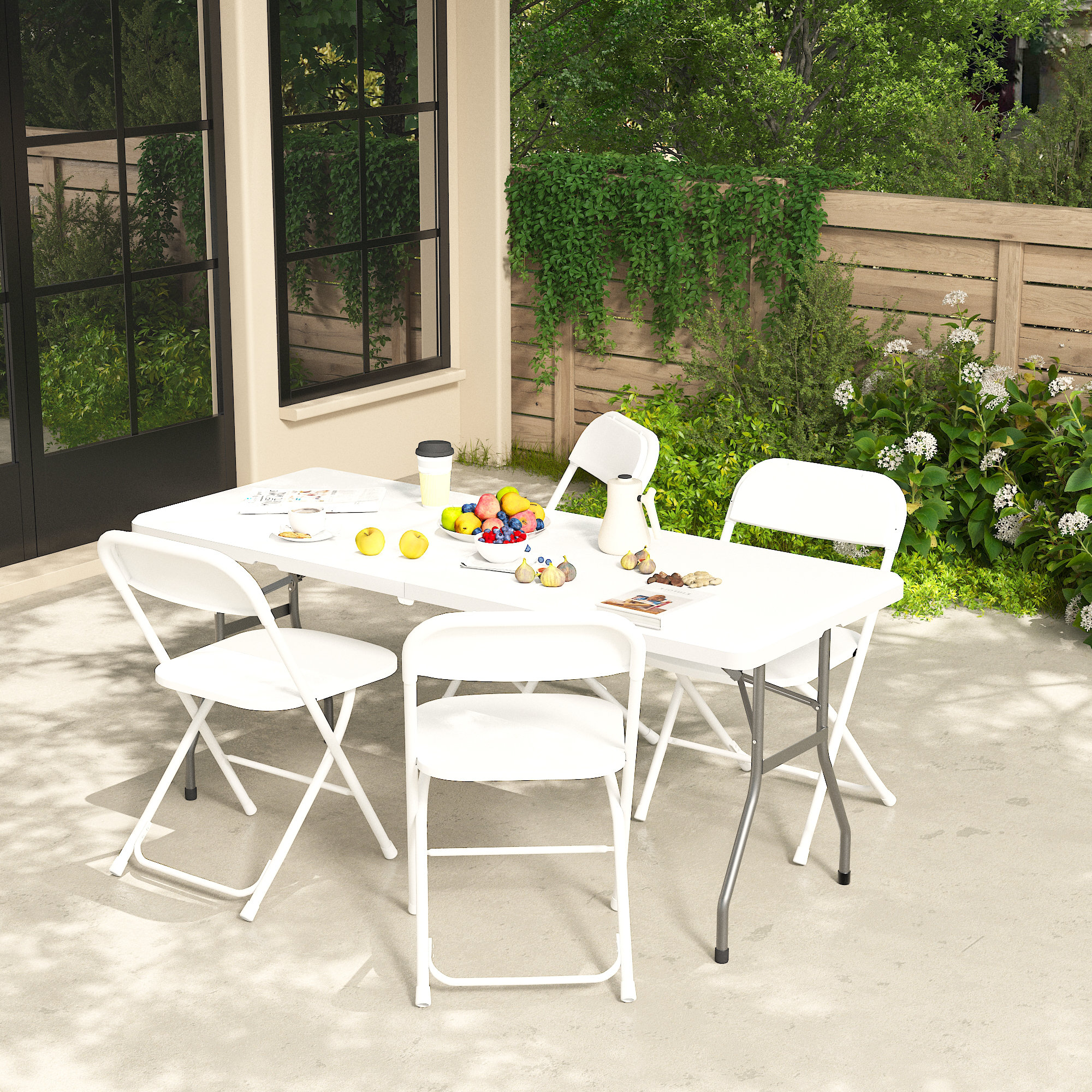 Derzers Folding Table Set 6ft Plastic Portable Foldable Table With 4 ...