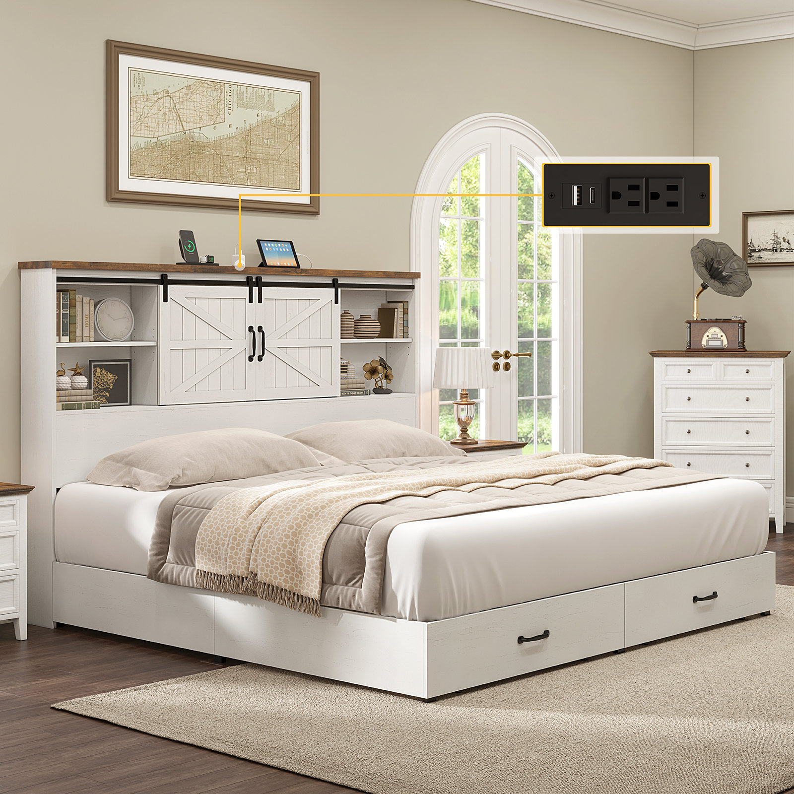 Gracie Oaks Sherell Wooden Platform Bed Frame with Sliding Barn Door ...